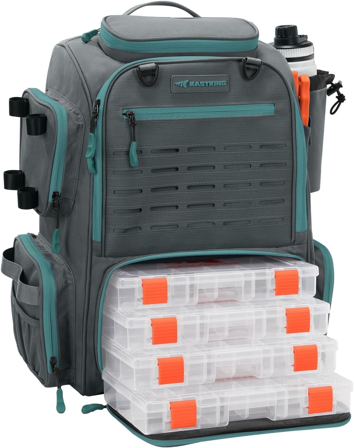 KastKing Bait Boss Fishing Tackle Backpack with Rod Holders-4 Tackle ...