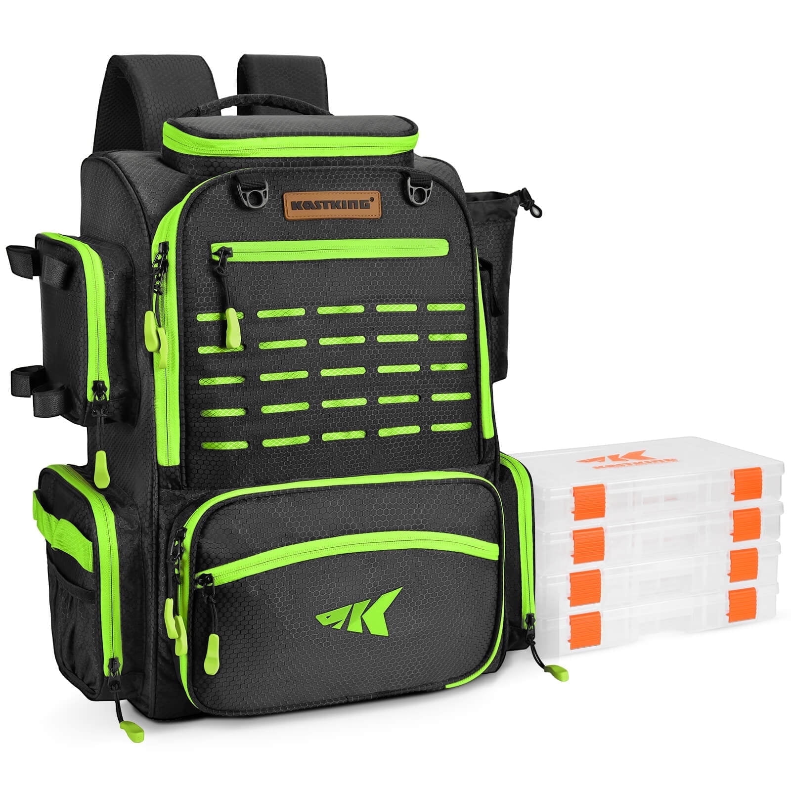KastKing Bait Boss Fishing Tackle Backpack with Rod Holders 4 Tackle ...