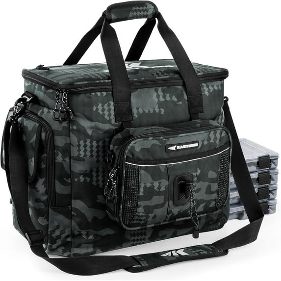 KastKing Fishing Tackle Bag With 4 Tackle Boxes & Removable Bait Binder ...