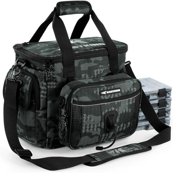 KastKing Fishing Tackle Bag With 4 Tackle Boxes & Removable Bait Binder ...