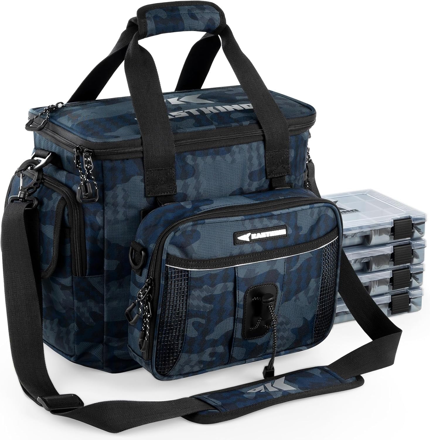 KastKing Fishing Tackle Bag With 4 Tackle Boxes & Removable Bait Binder ...