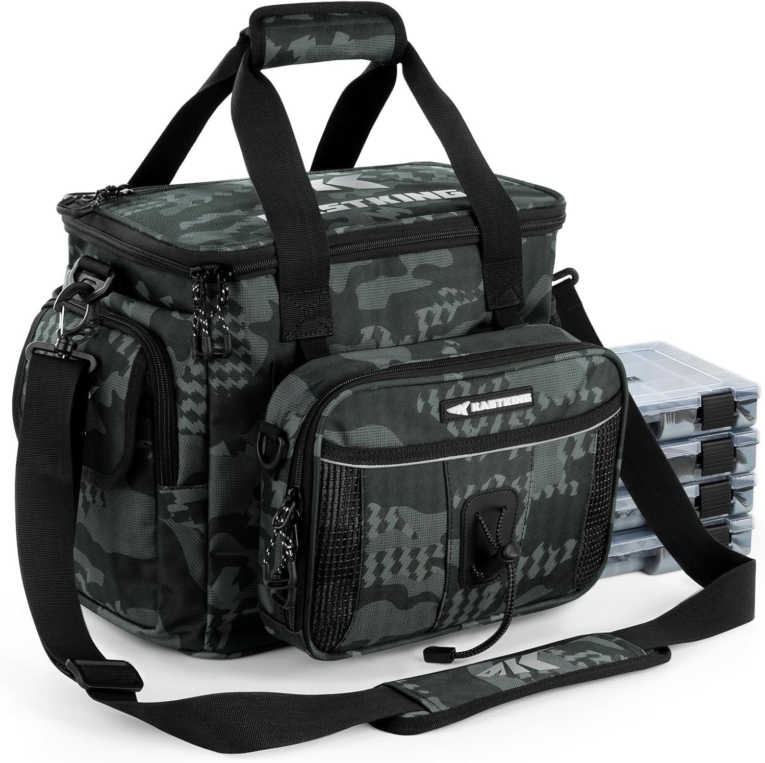 KastKing Fishing Tackle Bag w/ 4 Tackle Boxes & Removable Bait Binder ...