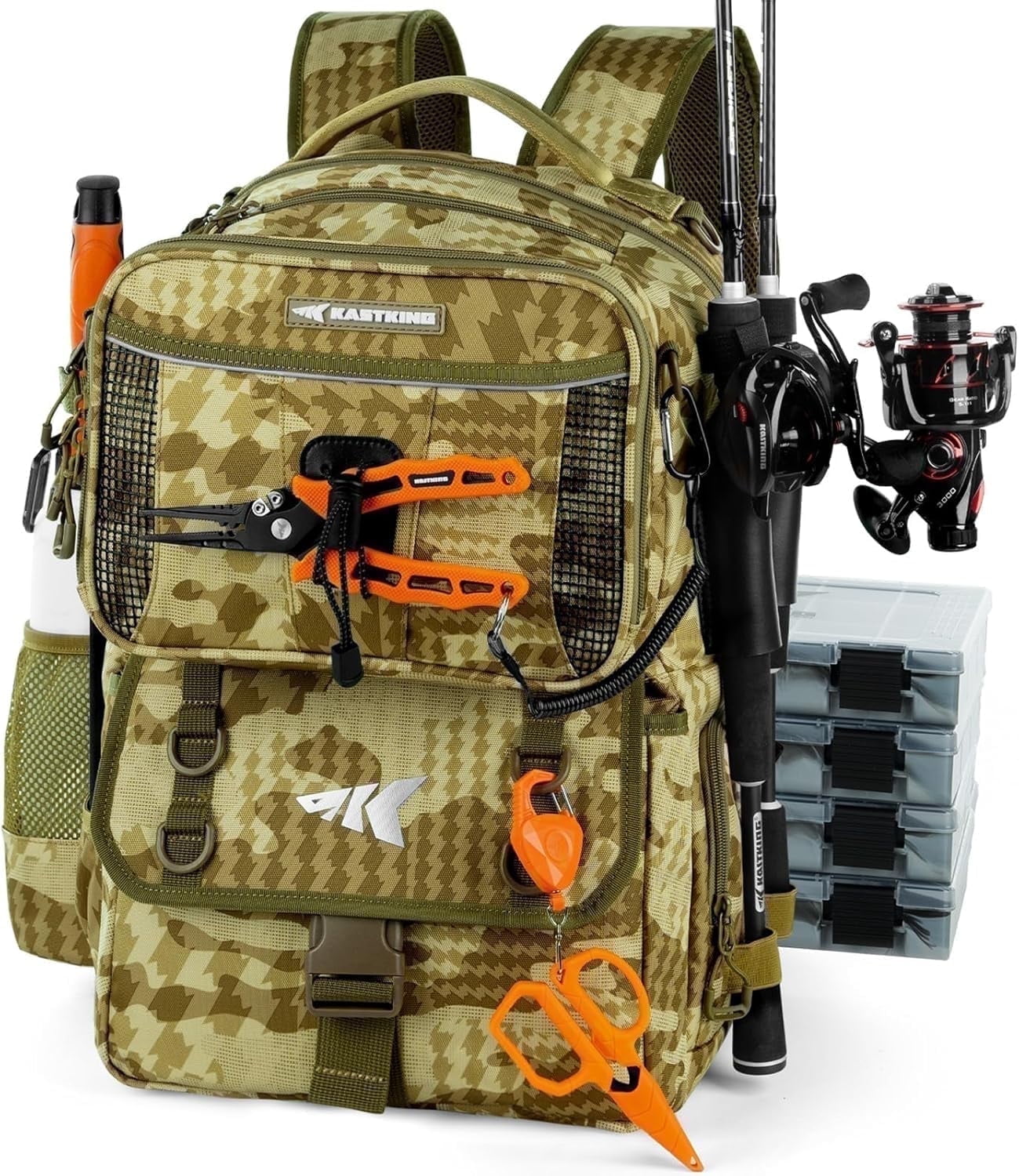 KastKing Fishing Tackle Backpack with Removable Bait Binder & 4 Tackle ...