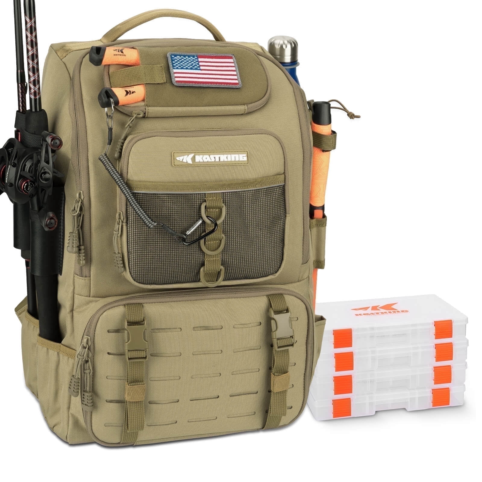 KastKing Fishing Tackle Backpack with Rod Holders 4 Tackle Boxes ...
