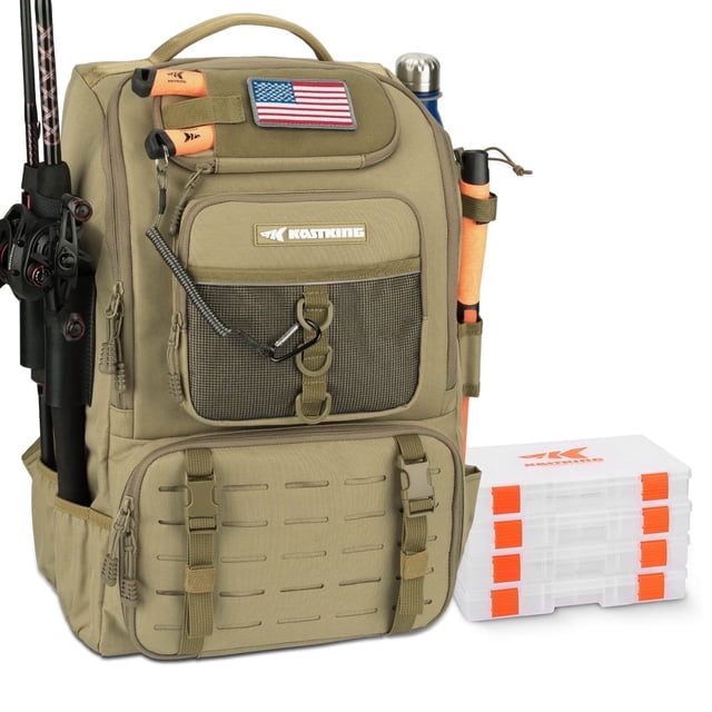 KastKing Fishing Tackle Backpack with Rod Holders 4 Tackle Boxes ...