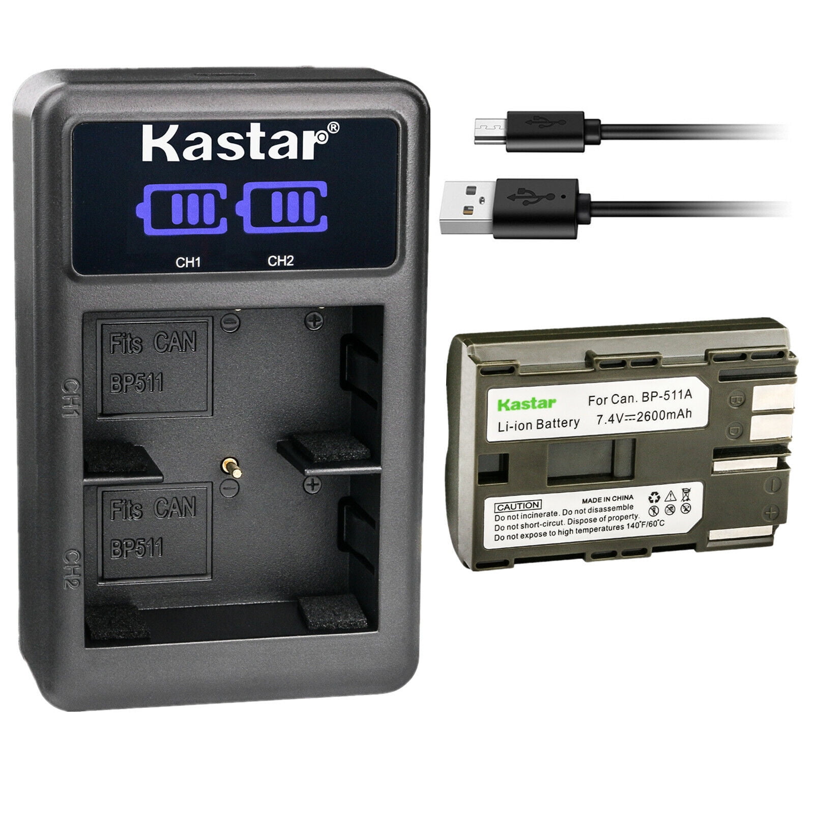 Kastar 1-Pack BP-511A Battery and LED2 USB Charger Compatible with ...