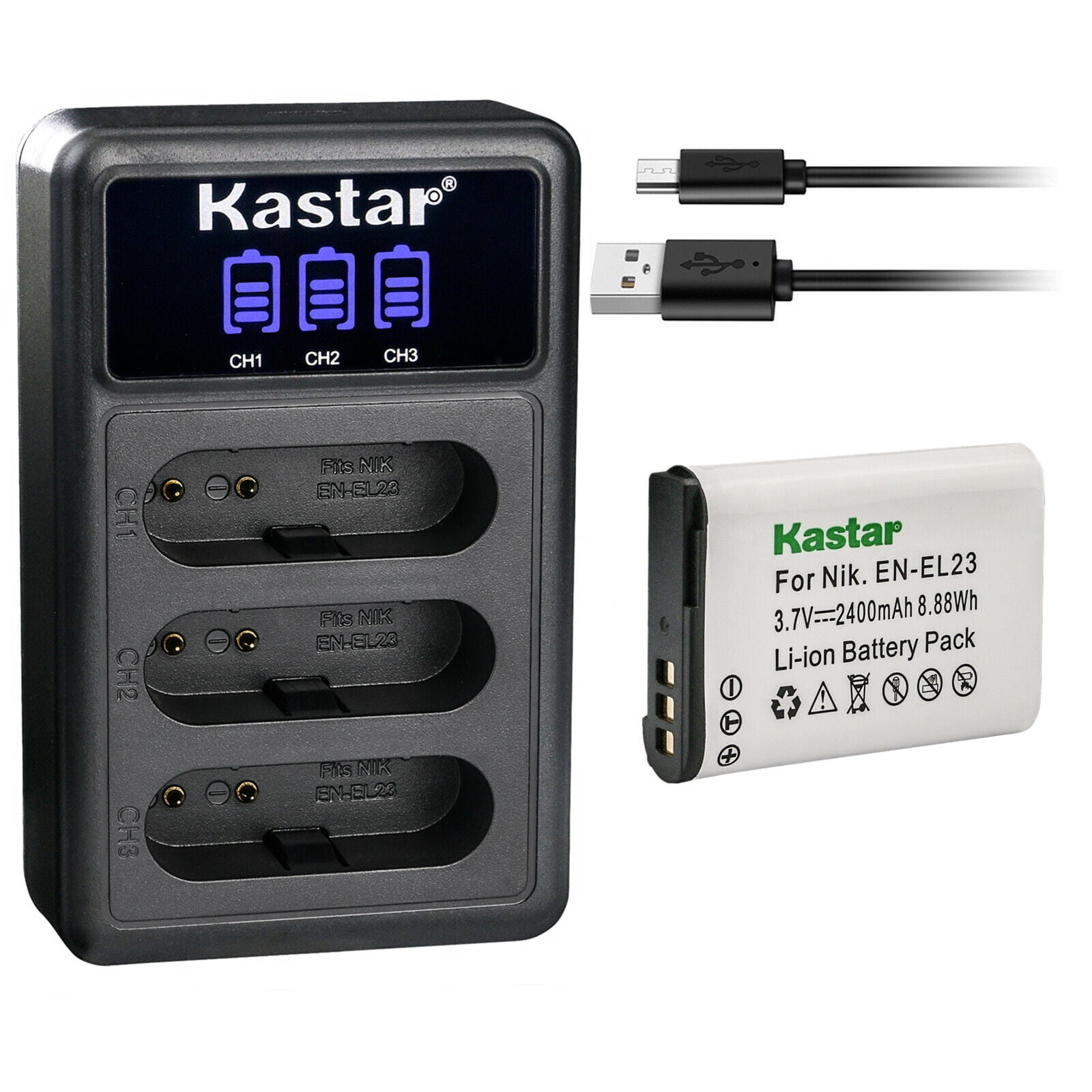 Kastar 1 Pack EN-EL23 Battery and LCD Triple USB Charger Compatible ...