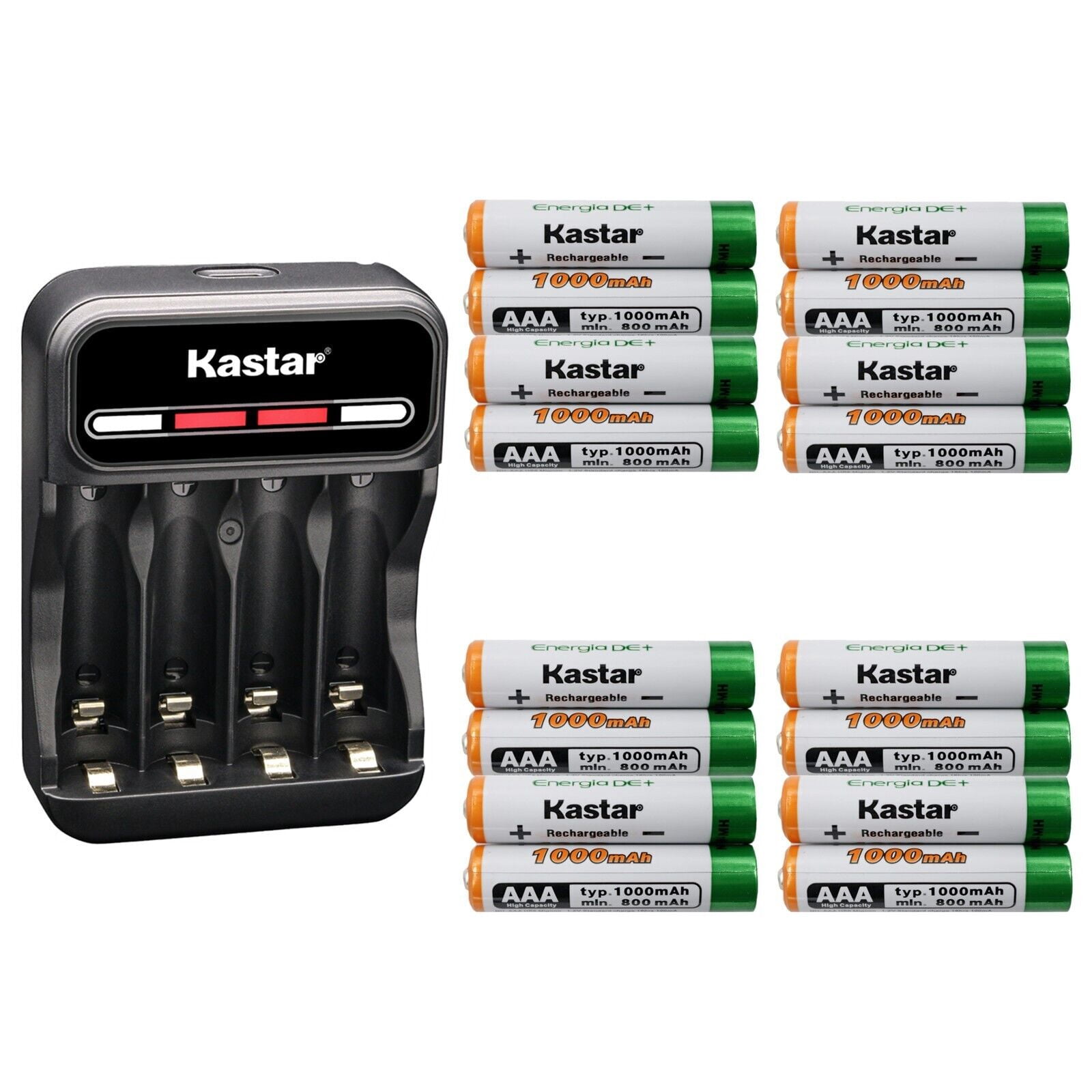 Kastar 16-Pack AAAJ 1.2V 1000mAh Ni-MH Battery and CMH4 Charger ...