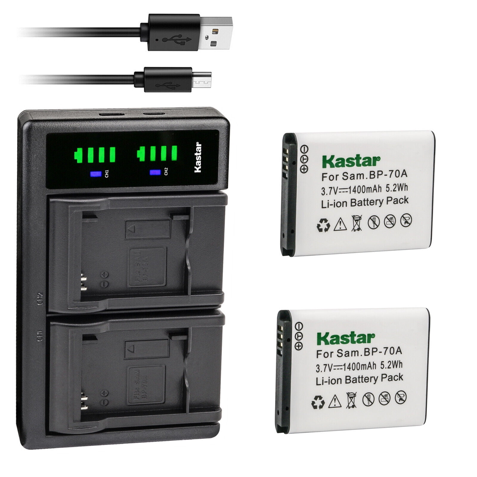 Kastar 2-Pack BP-70A Battery and LTD2 USB Charger Replacement for ...