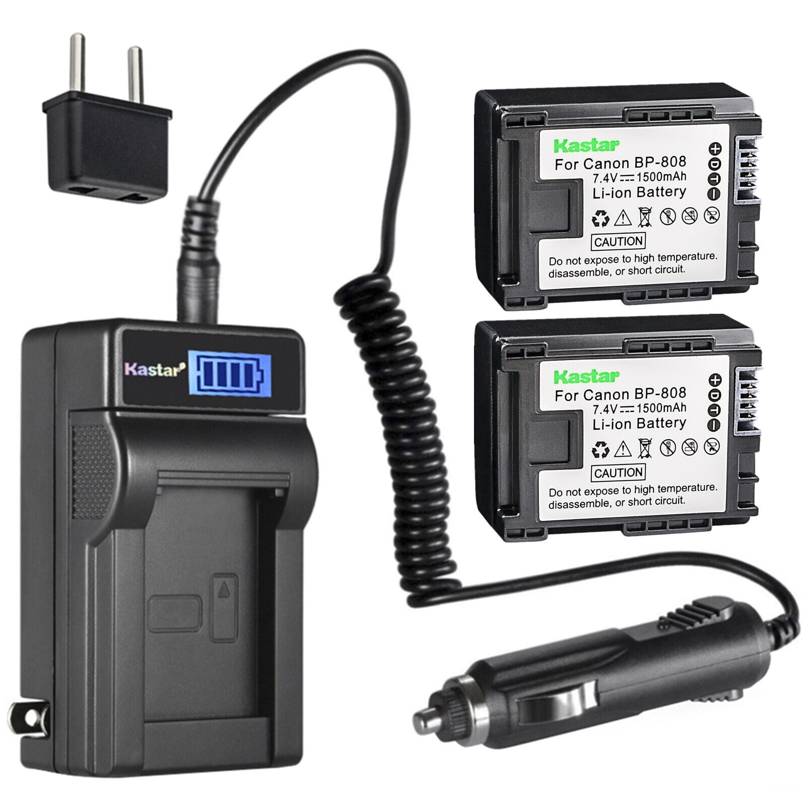 Kastar 2-Pack BP-808 Battery and LCD AC Charger Compatible with Canon ...
