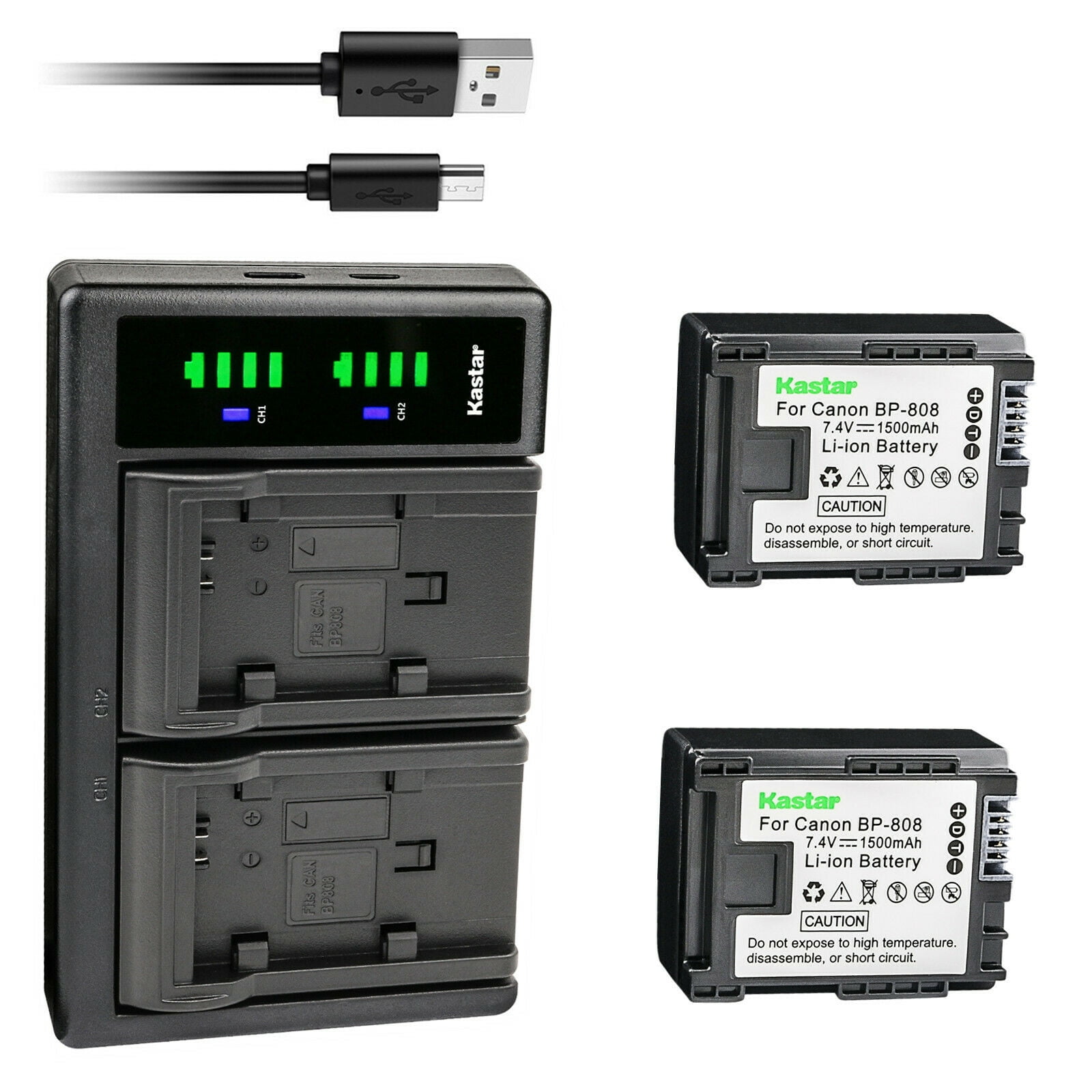 Kastar 2-Pack BP-808 Battery and LTD2 USB Charger Replacement for Canon ...
