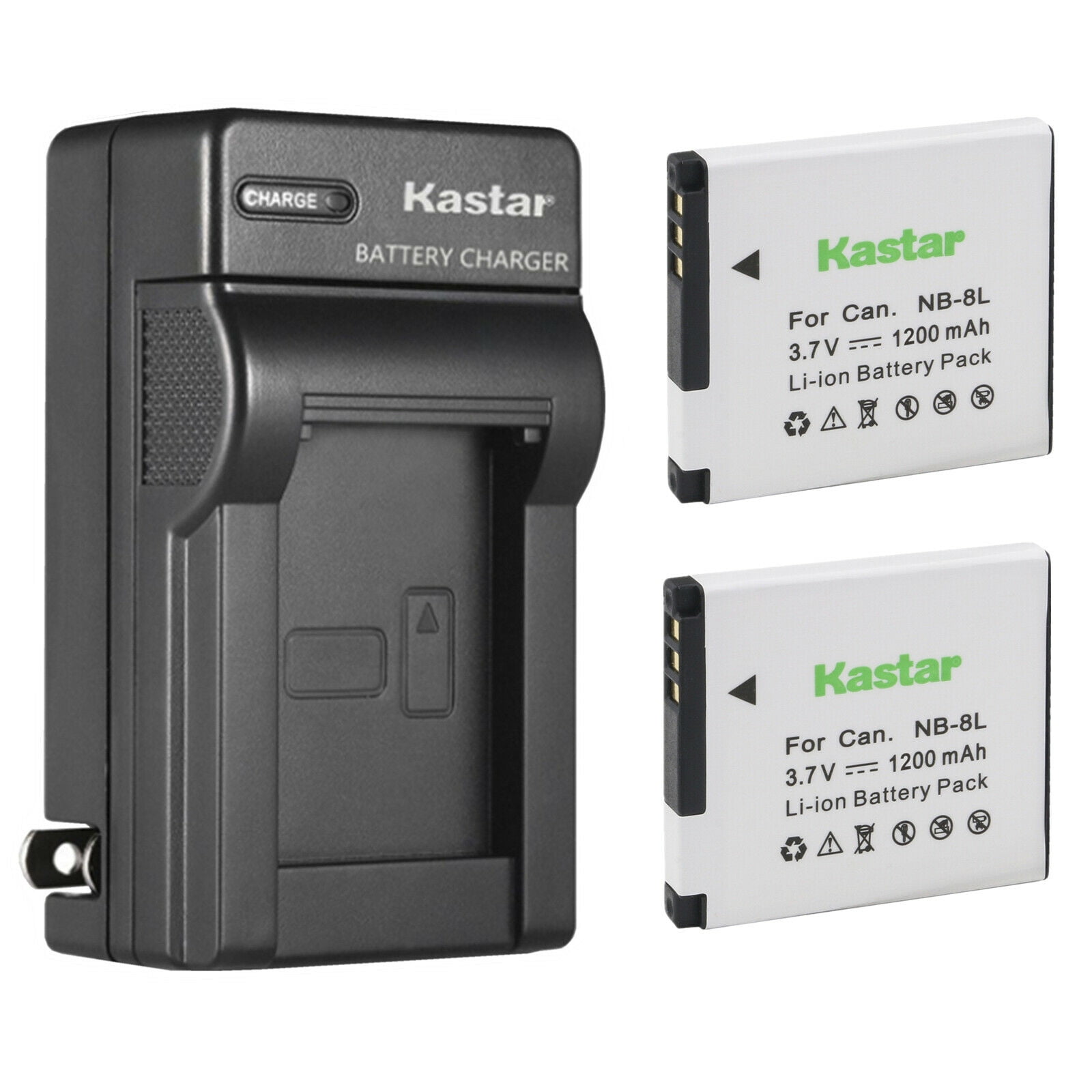 Kastar 2-Pack Battery and AC Wall Charger Replacement for Canon NB-8L NB8L, NB-8LH NB8LH Battery ...