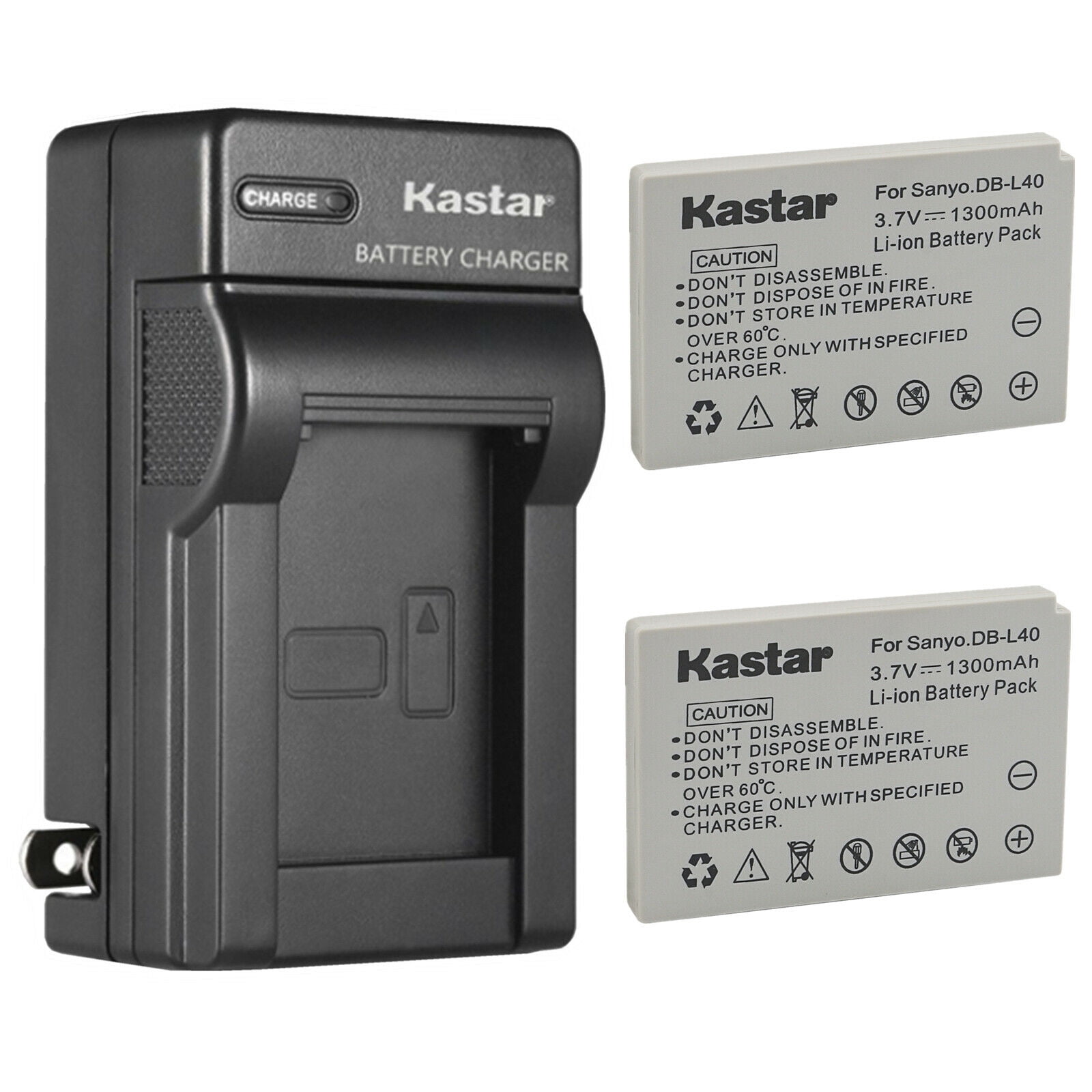 Kastar 2-Pack Battery and AC Wall Charger Replacement for Sanyo DB-L40 ...