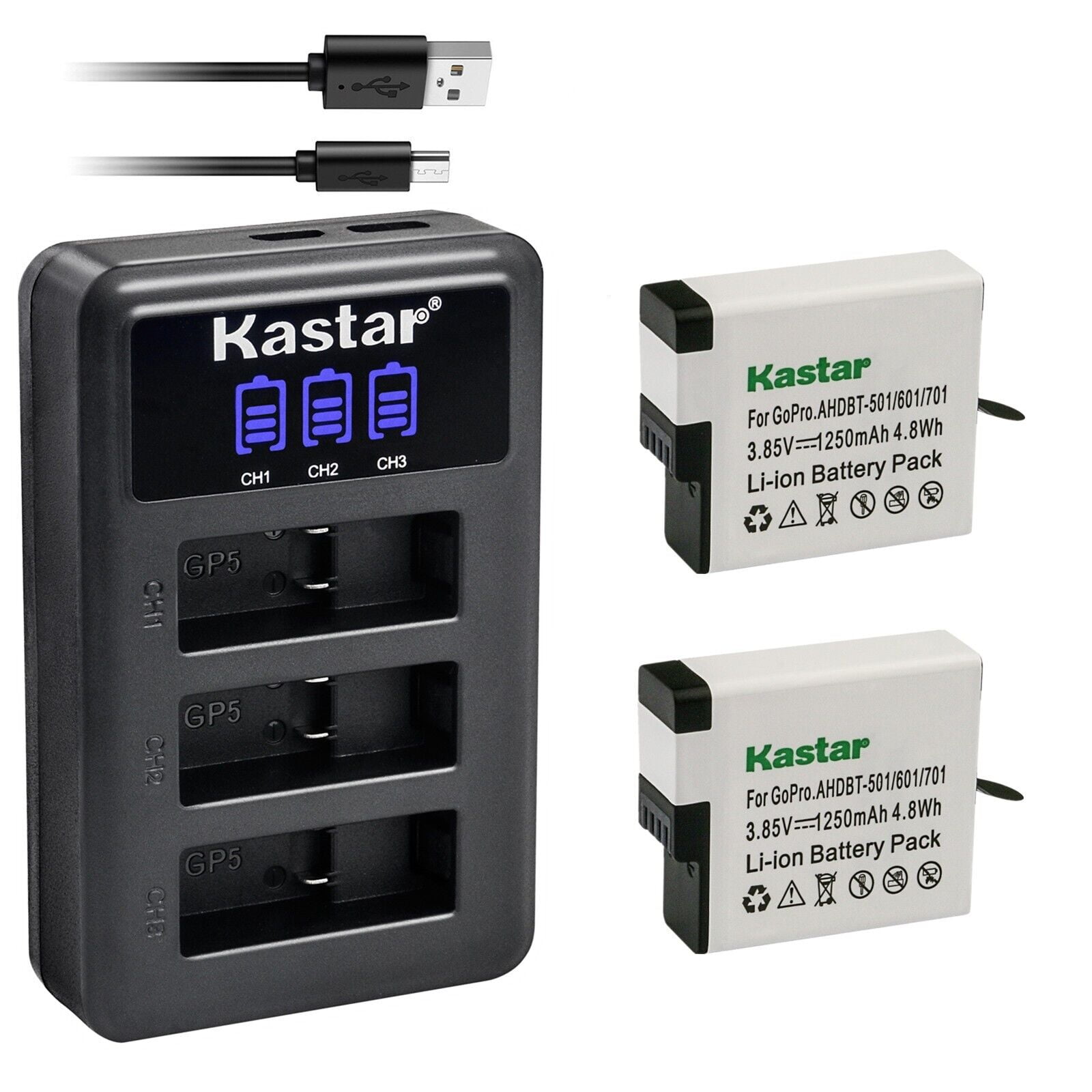 Kastar 2 Pack Battery + LCD Triple USB Charger Compatible with Gopro ...