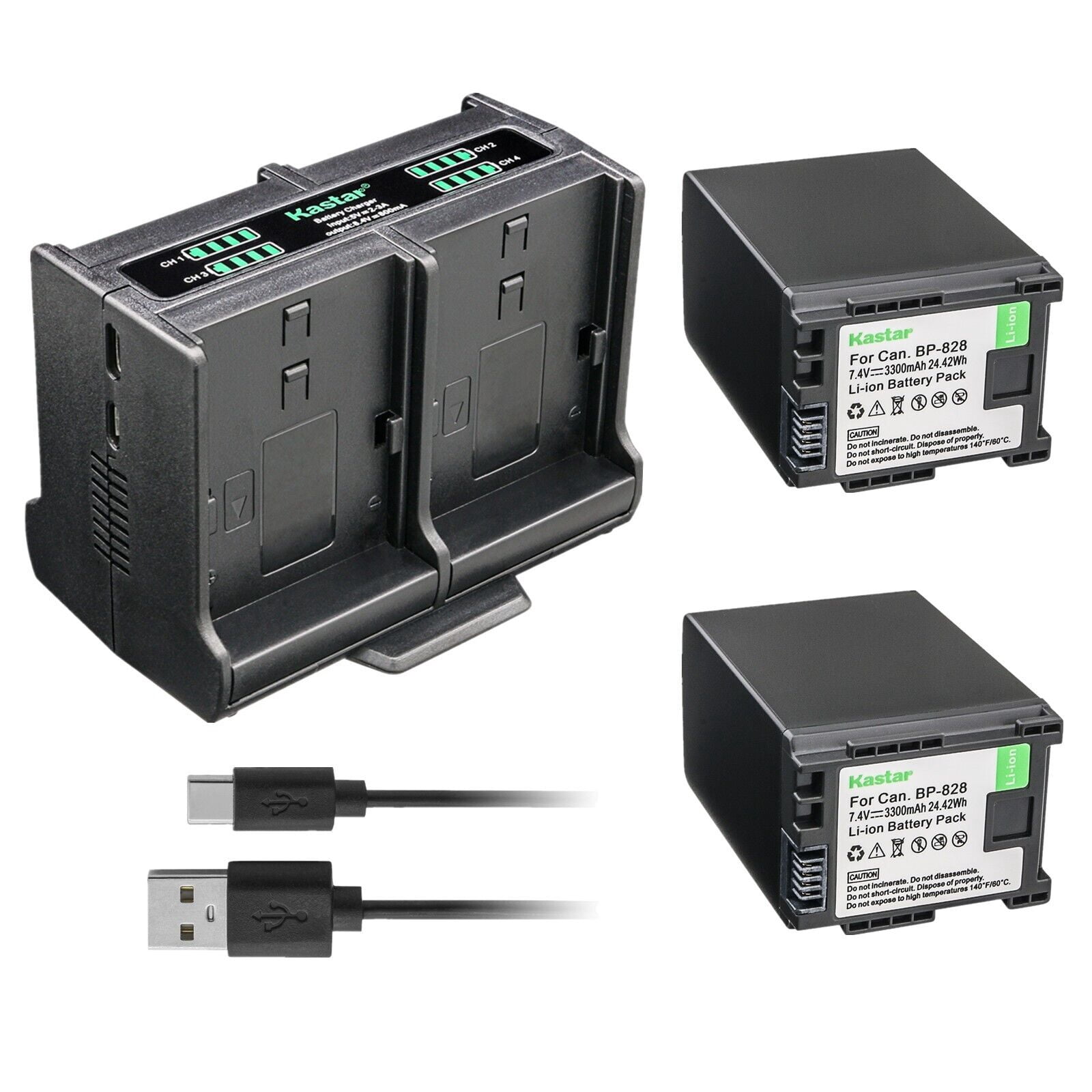 Kastar 2-Pack Battery and Quadruple Charger Compatible with Canon VIXIA ...