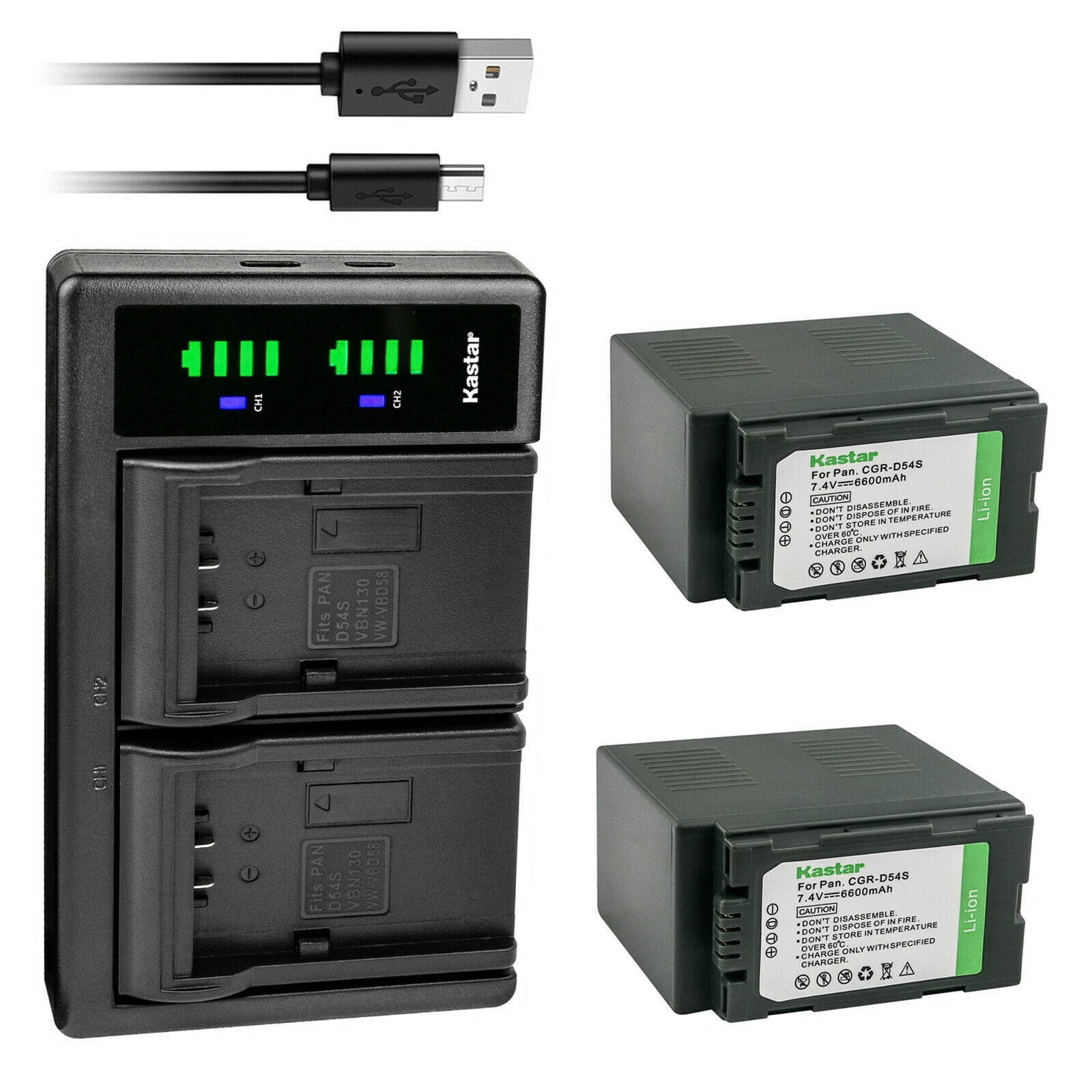 Kastar 2-Pack CGA-D54 Battery and LTD2 USB Charger Replacement for ...