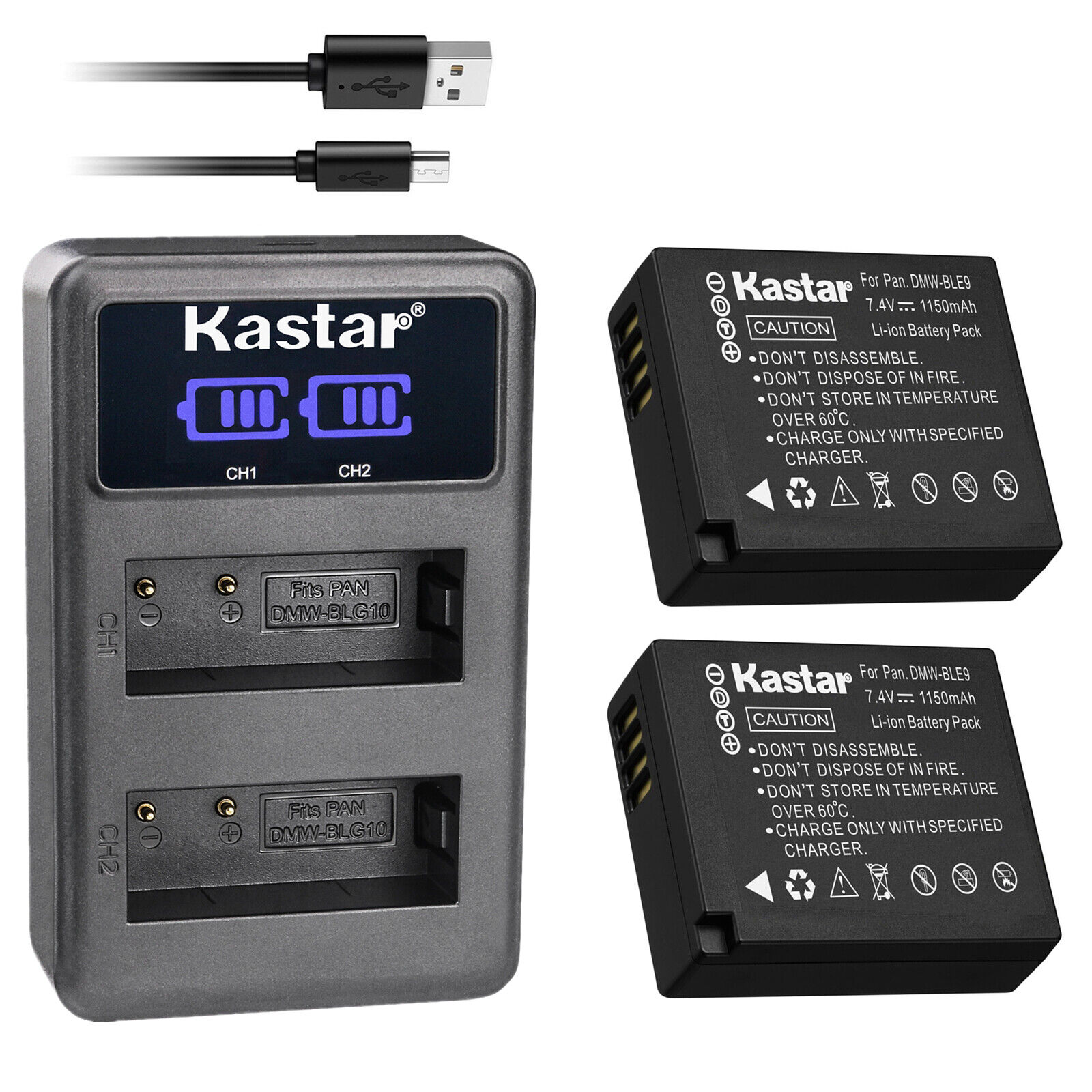 Kastar 2-Pack DMW-BLE9 Battery and LED2 USB Charger Compatible with Panasonic DMW-BLE9 DMW-BLE9E ...