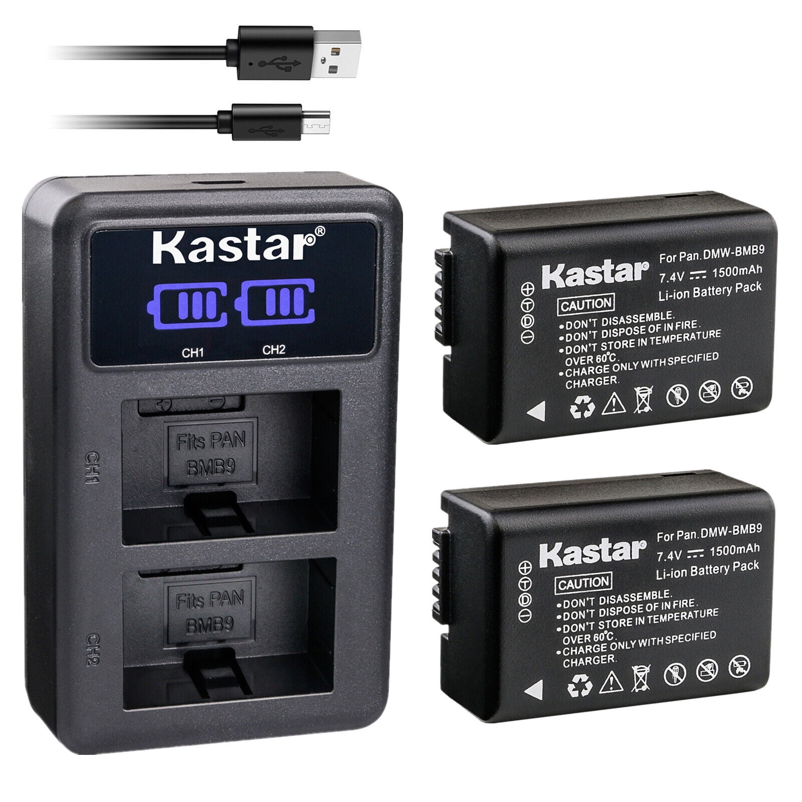 Kastar 2-Pack DMW-BMB9 Battery and LED2 USB Charger Compatible with Panasonic Lumix DC-FZ80 ...