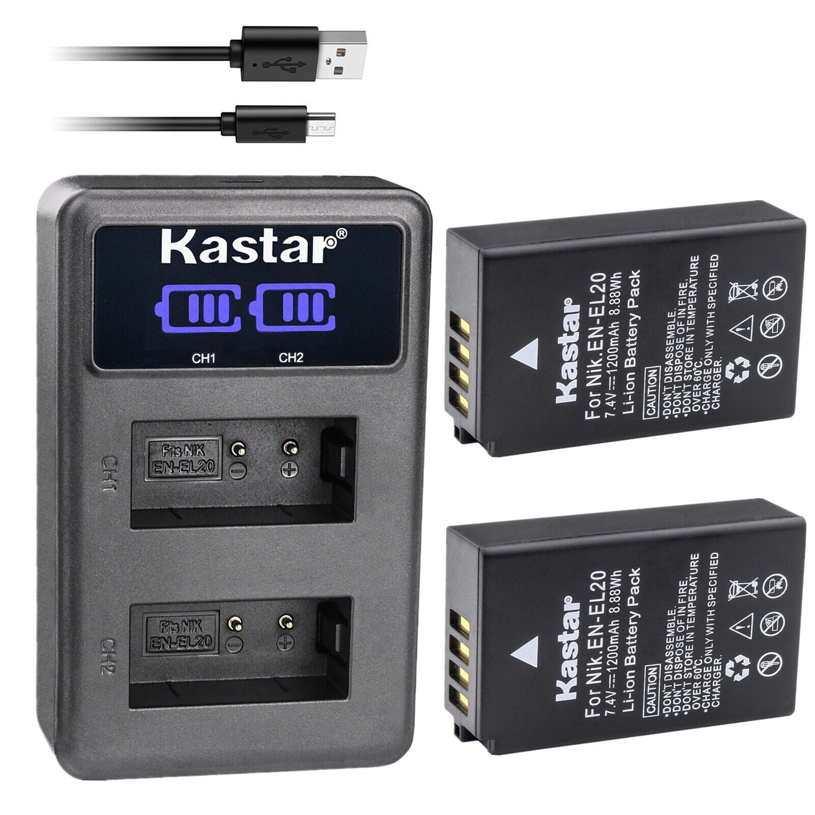 Kastar 2-Pack EN-EL20 Battery and LED2 USB Charger Compatible with ...