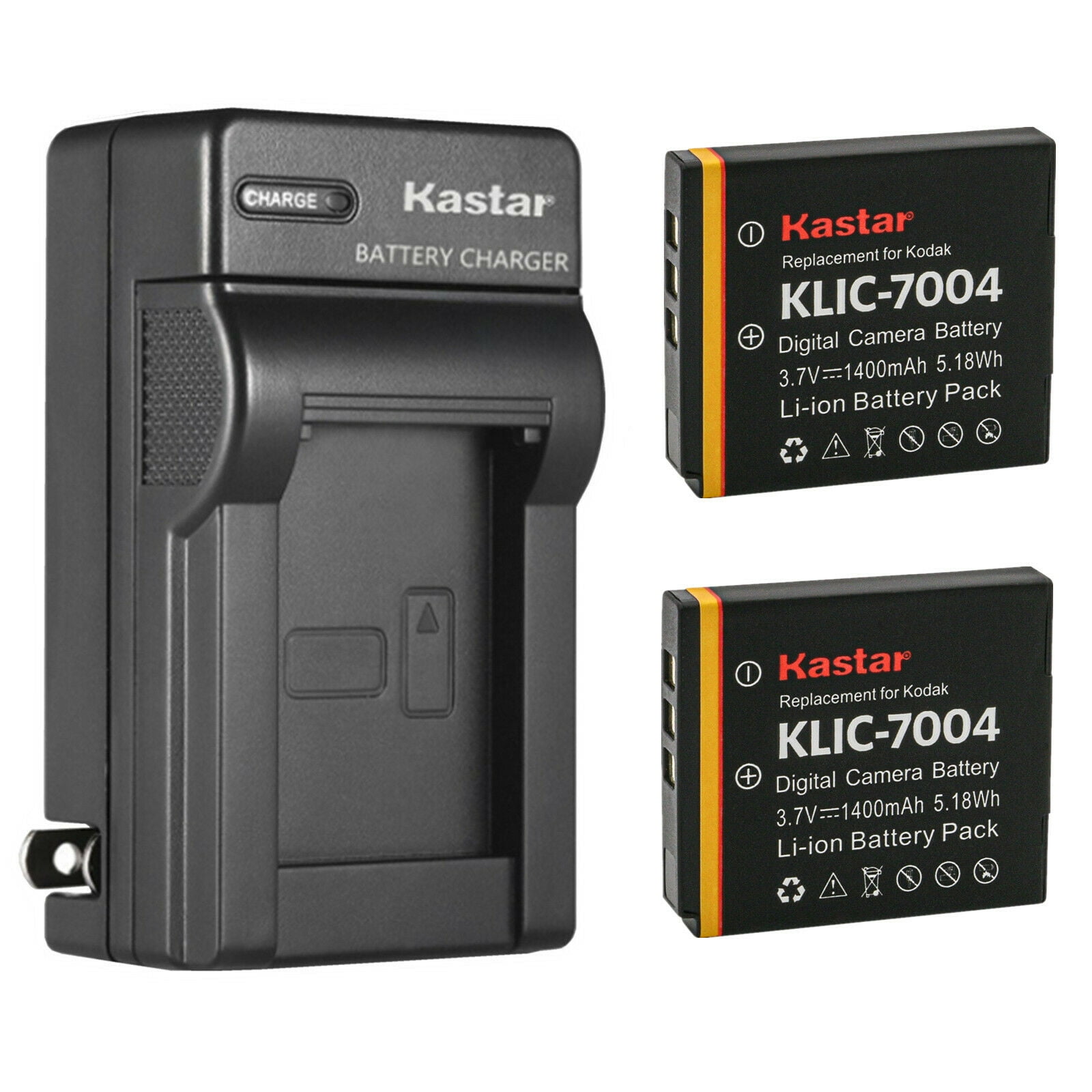 Kastar 2-Pack KLIC-7004 Battery and AC Wall Charger Replacement for Kodak PLAYSPORT, PLAYTOUCH ...