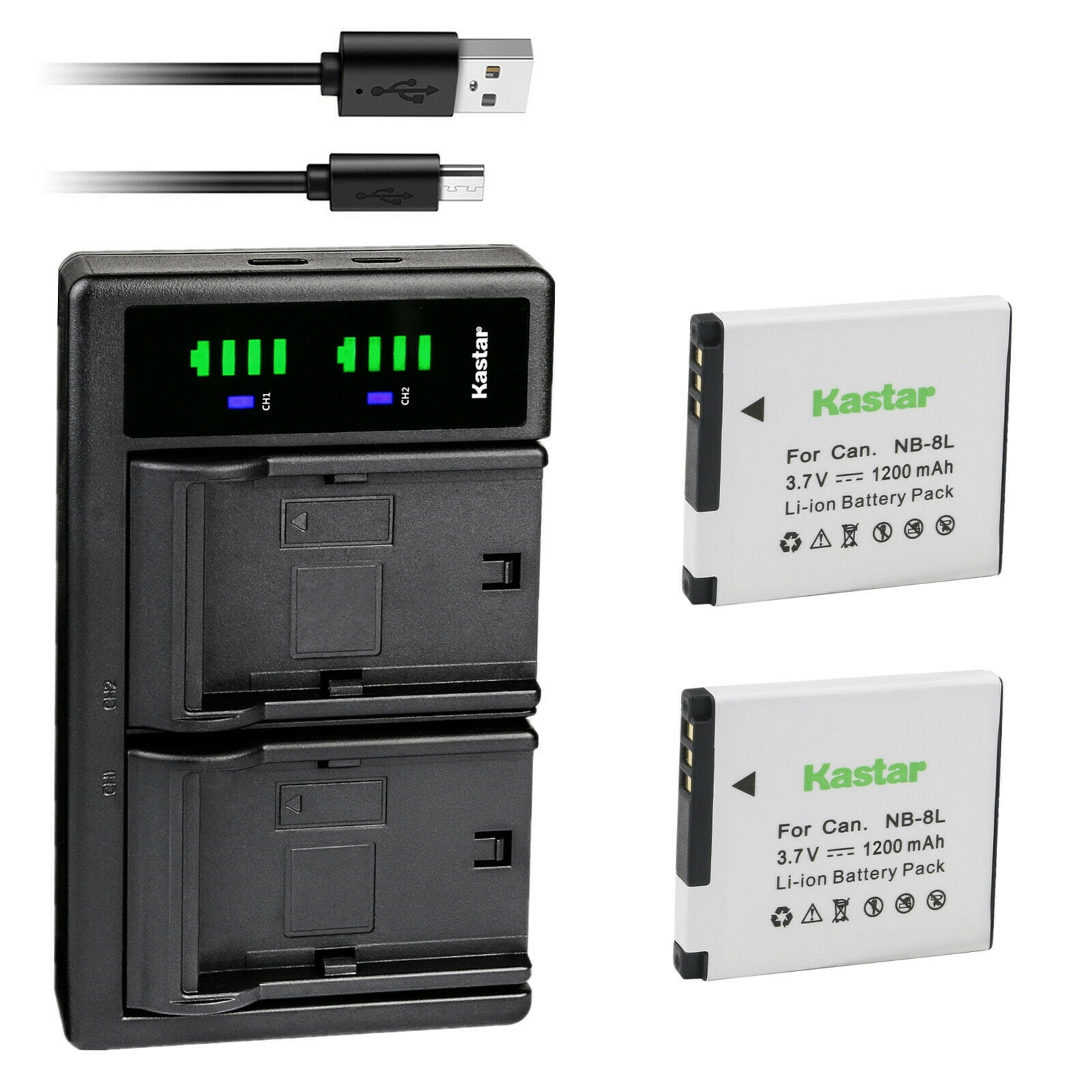 Kastar 2-Pack NB-8L Battery and LTD2 USB Charger Replacement for Canon NB-8L NB8L, NB-8LH NB8LH ...