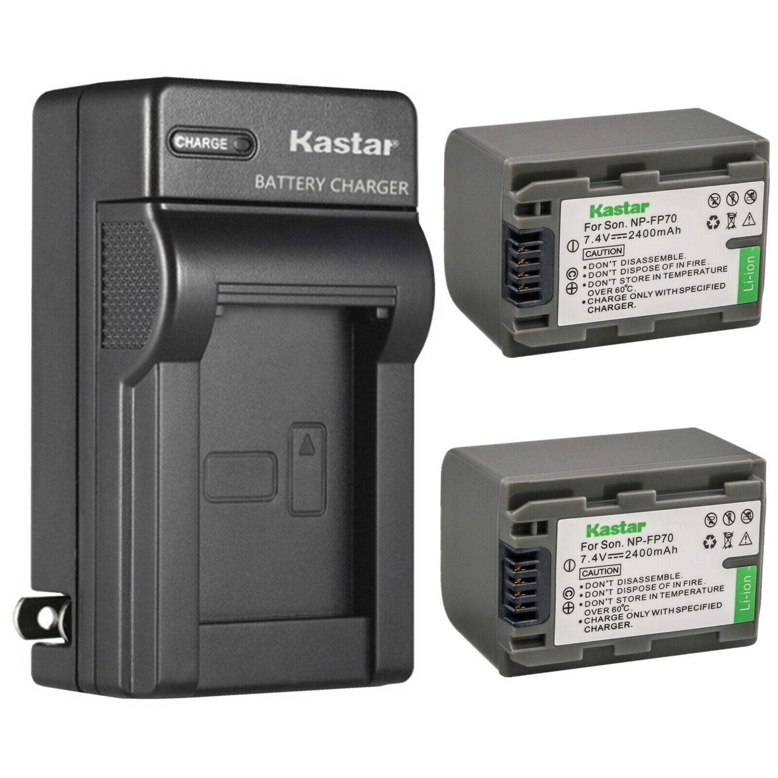 Kastar 2-Pack NP-FP70 / FP71 Battery 7.4V 2400mAh and AC Wall Charger ...