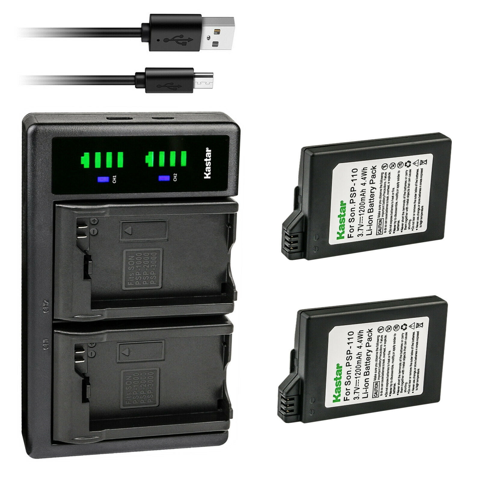 Kastar 2-Pack PSP-S110 Battery, 1200mAh Lithium-Ion, USB Dual Charger ...