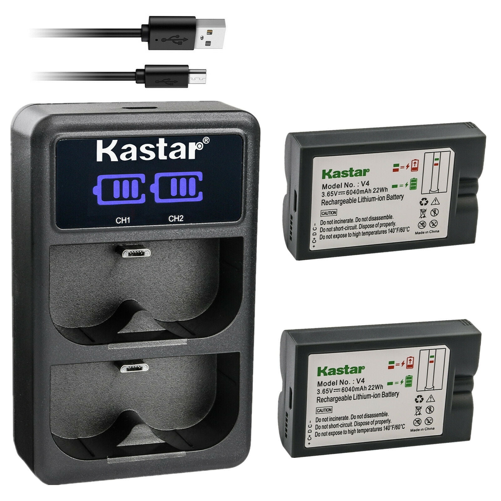 Kastar 2 Pack V4 Battery and LCD Dual USB Charger Compatible with V4 ...