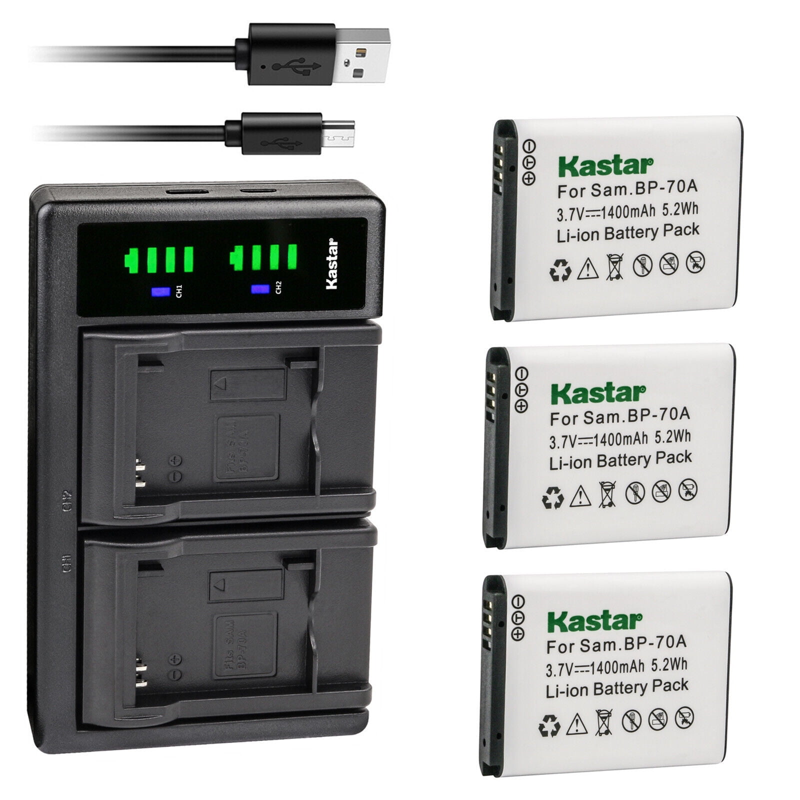Kastar 3-Pack BP-70A Battery and LTD2 USB Charger Replacement for ...