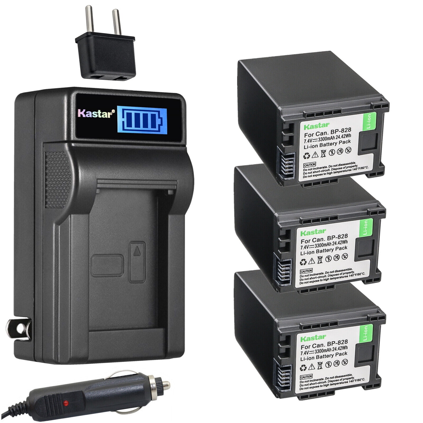 Kastar 3-Pack BP-828 Battery and LCD AC Charger Compatible with Canon ...