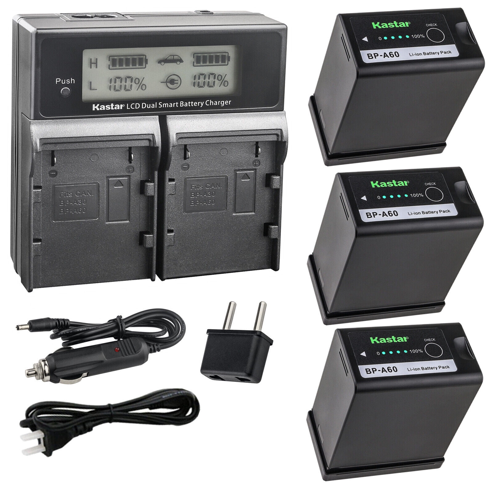 Kastar 3-Pack BP-A60 Battery and AC LCD Dual Fast Charger Compatible with Canon EOS C200, EOS ...