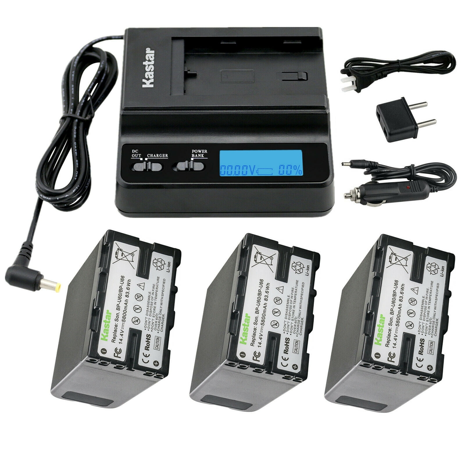 Kastar 3-Pack BP-U66 Battery and LCD Multifunction Fast Charger ...