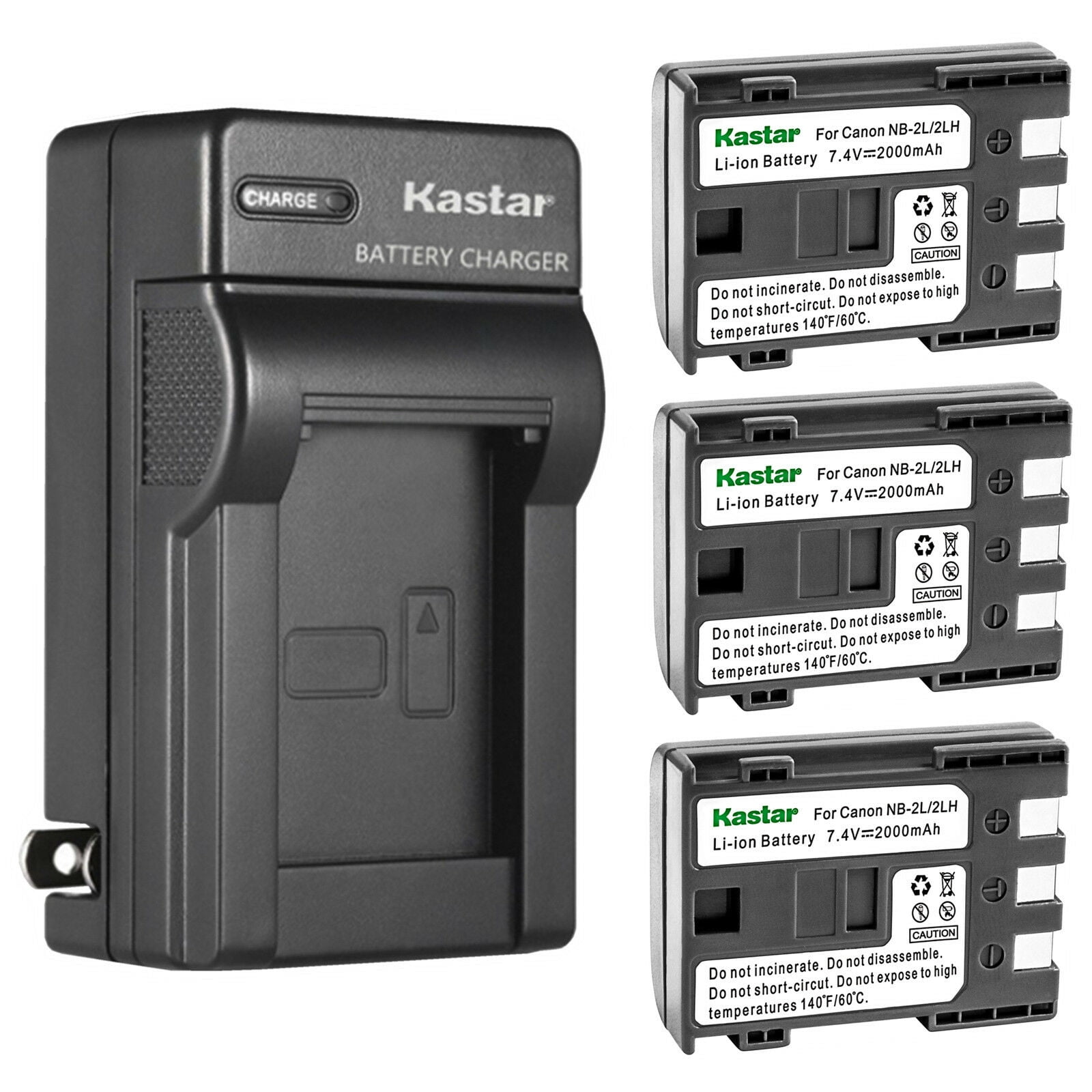 Kastar 3-Pack Battery and AC Wall Charger Replacement for Canon NB-2L NB-2LH, NB-2L12 NB-2L14 NB ...
