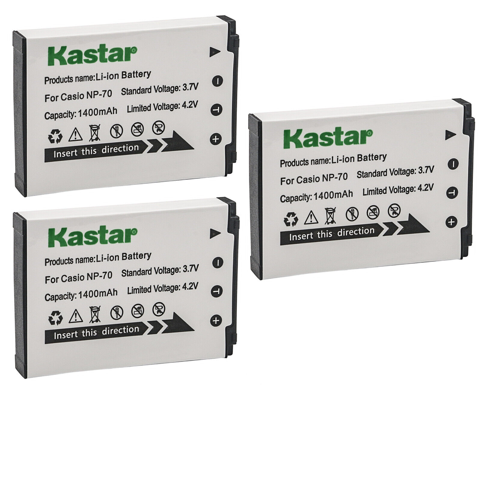 Kastar 3-Pack Battery CNP-70 Replacement for Casio NP-70 NP70, CNP-70 ...