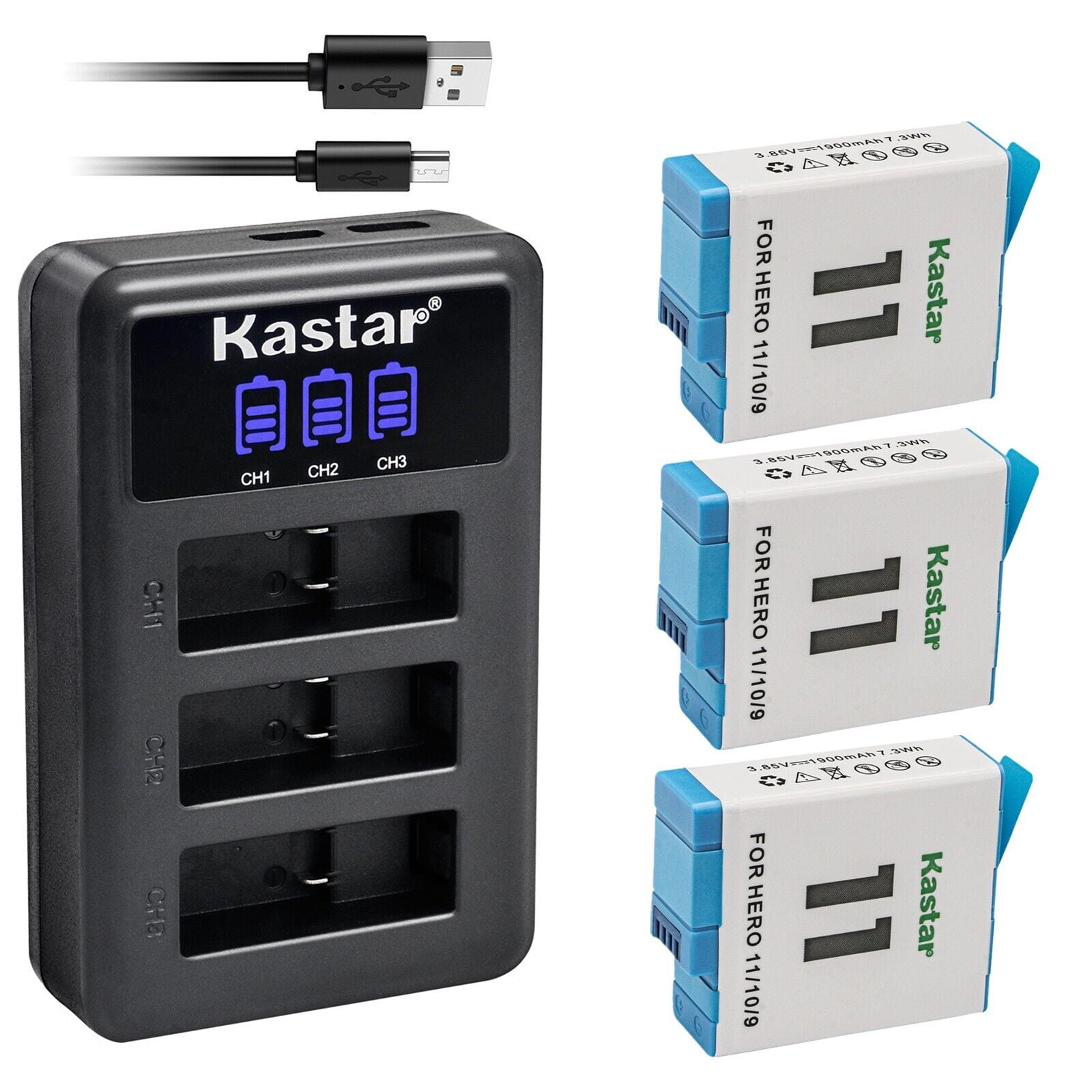 Kastar 3 Pack Battery and LCD Triple USB Charger Compatible with GoPro ...
