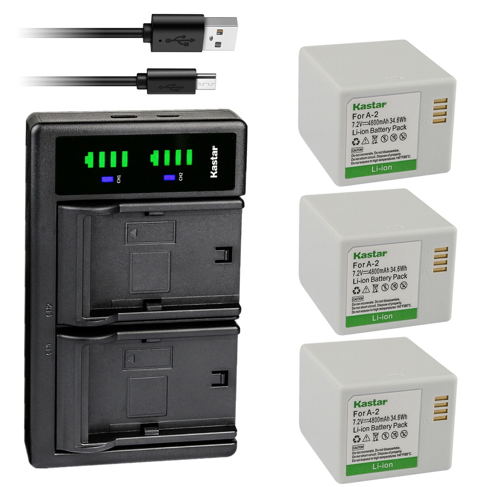 Kastar 3-Pack Battery and LTD2 USB Charger Compatible with Arlo A-2 A2 ...