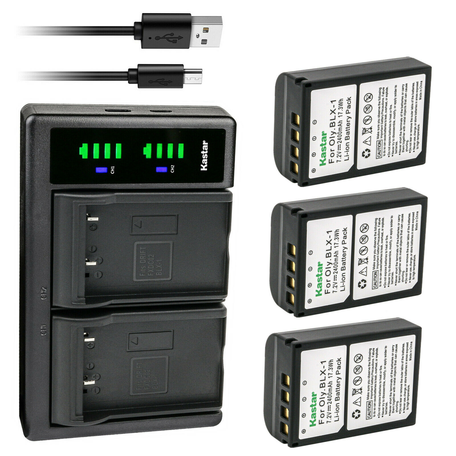 Kastar 3-Pack Battery and LTD2 USB Charger Compatible with Olympus OM SYSTEM BLX-1 Lithium-Ion ...