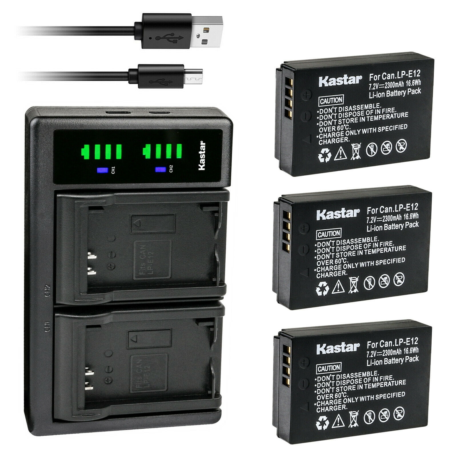 Kastar 3-Pack Battery and LTD2 USB Charger Replacement for Canon LP-E12 ...