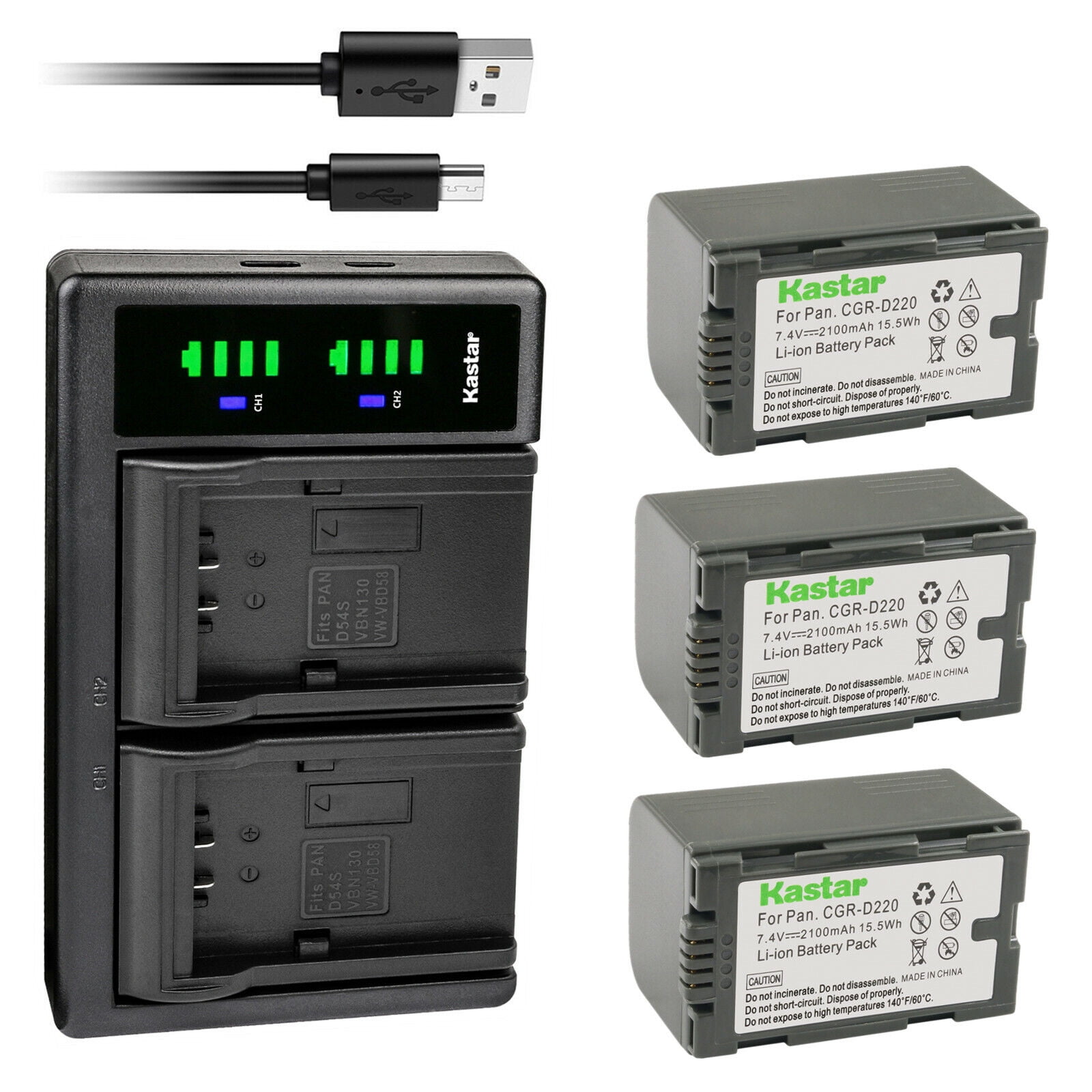 Kastar 3-Pack CGR-D16S Battery and LTD2 USB Charger Compatible with ...
