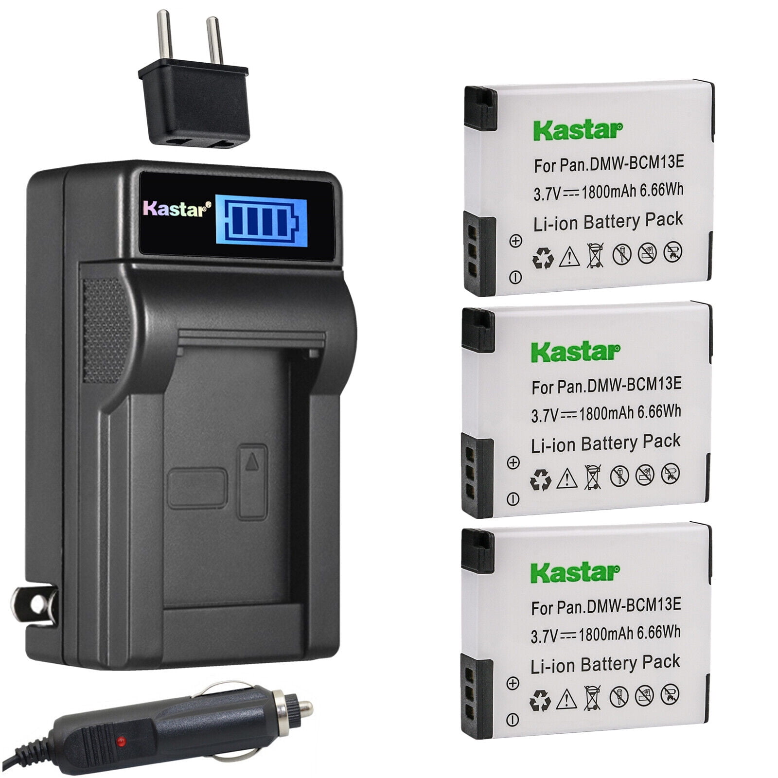 Kastar 3-Pack DMW-BCM13 Battery and LCD AC Charger Compatible with Panasonic DMW-BCM13, DMW ...