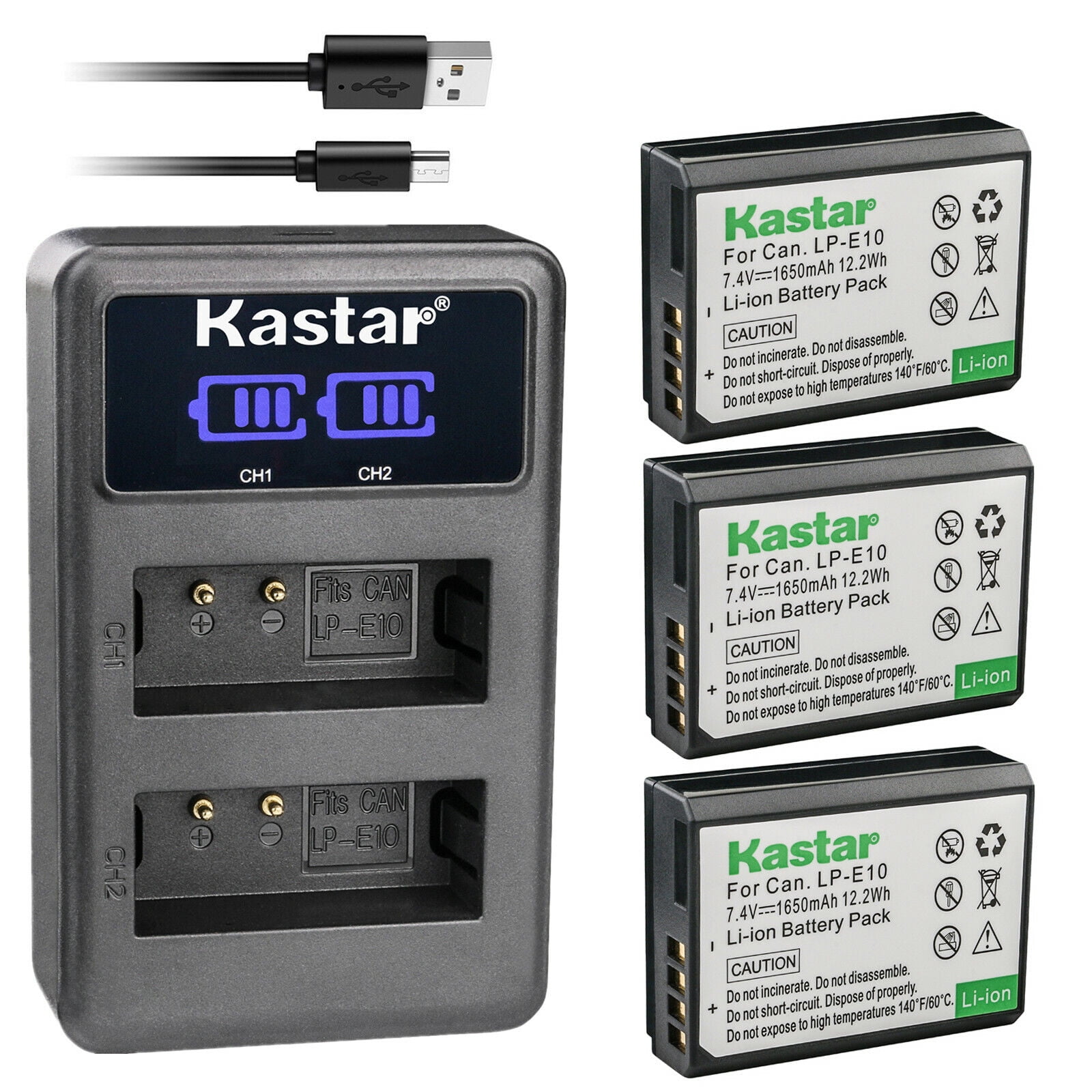 Kastar 3-Pack LP-E10 Battery and LED2 USB Charger Compatible with Canon ...