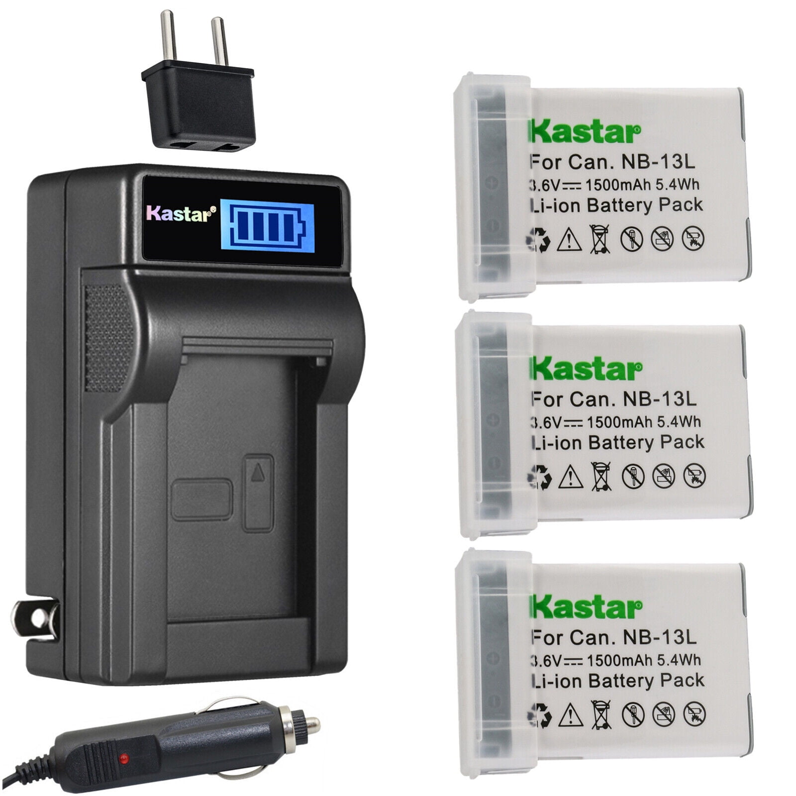 Kastar 3-Pack NB-13L Battery and LCD AC Charger Compatible with Canon NB-13L NB13L, NB-13LH ...