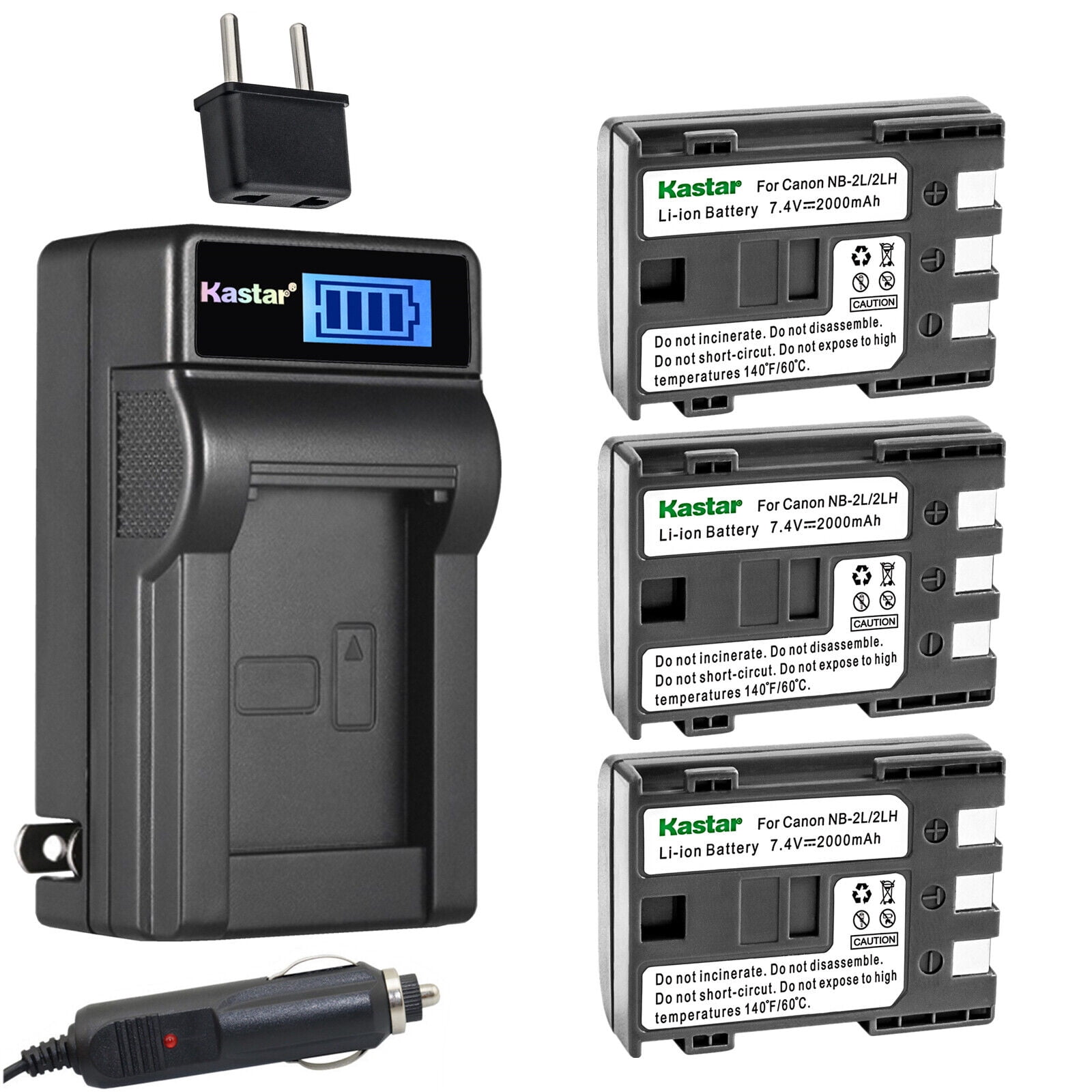 Kastar 3-Pack NB-2LH Battery and LCD AC Charger Compatible with Canon ...