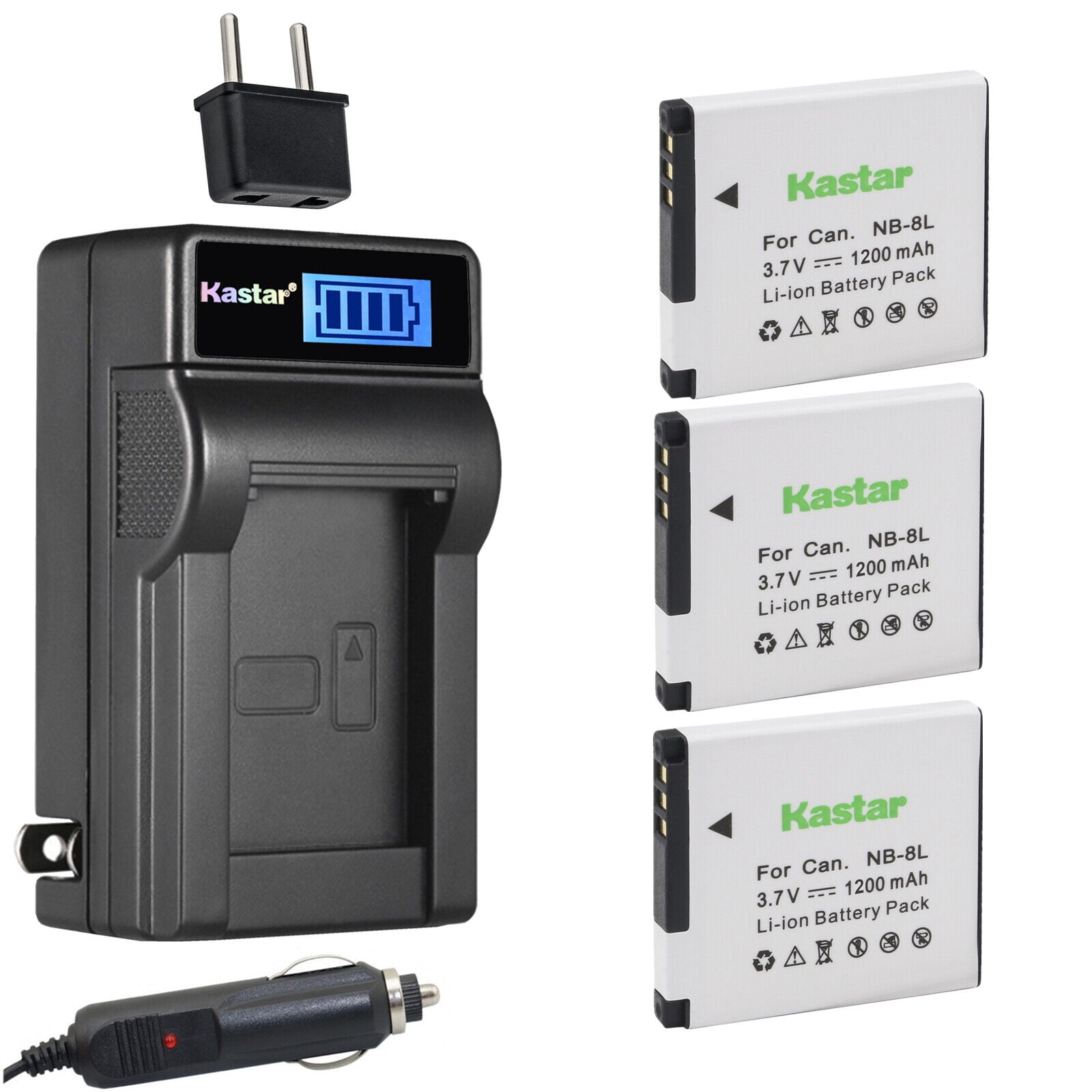 Kastar 3-Pack NB-8L Battery and LCD AC Charger Compatible with Canon NB-8L NB8L, NB-8LH NB8LH ...