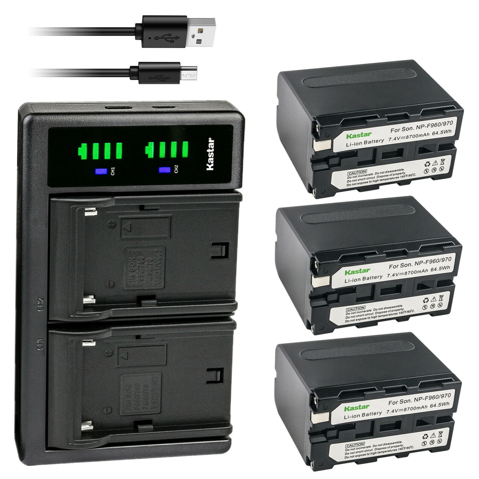 Kastar 3-Pack NP-F970 Battery and LTD2 USB Charger Compatible with Sony ...