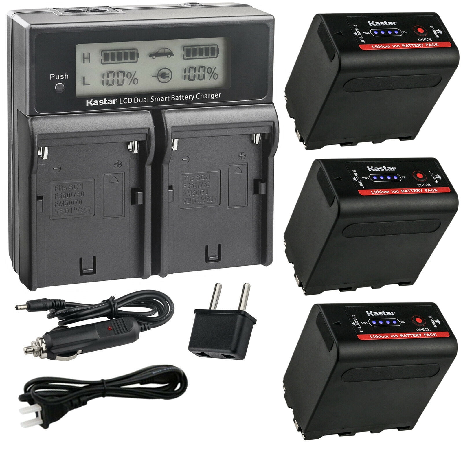 Kastar 3-Pack NP-F980EXP Battery and CH04 Dual Fast Charger Compatible with Sony MVC-FD100 MVC ...