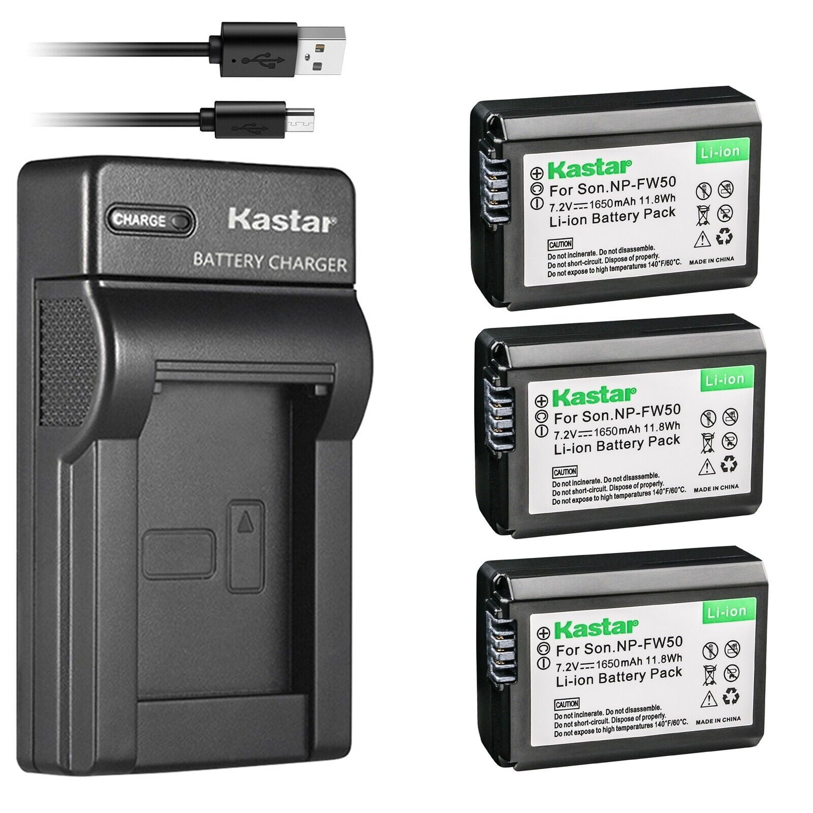 Kastar 3-Pack NP-FW50 Battery and Slim USB Charger Replacement for Sony ...