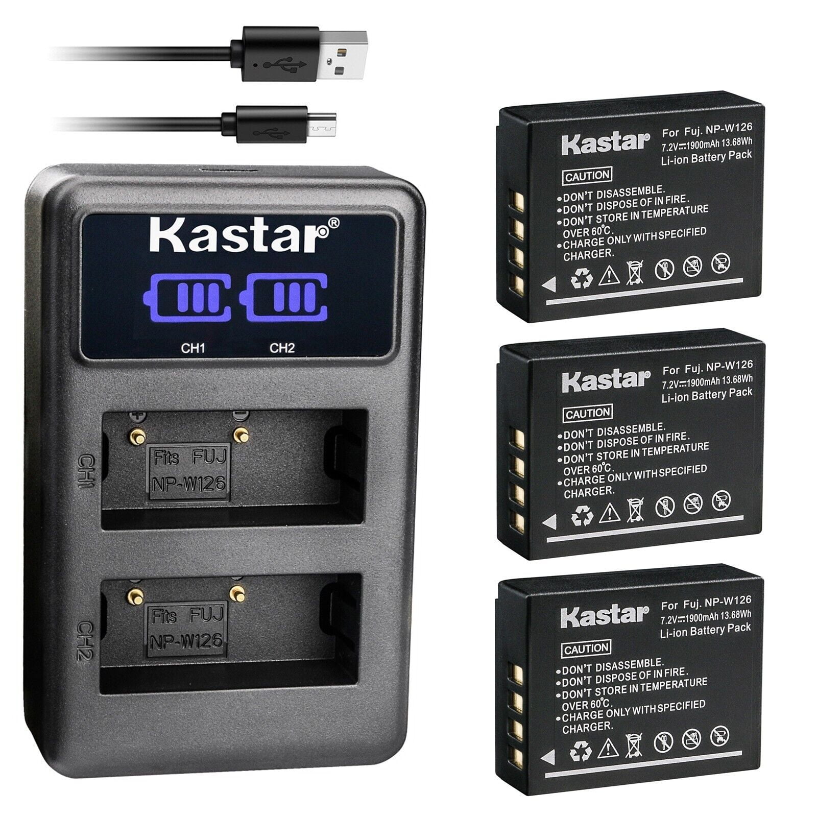 Kastar 3-Pack NP-W126S Battery + LCD USB Dual Charger Replacement for ...