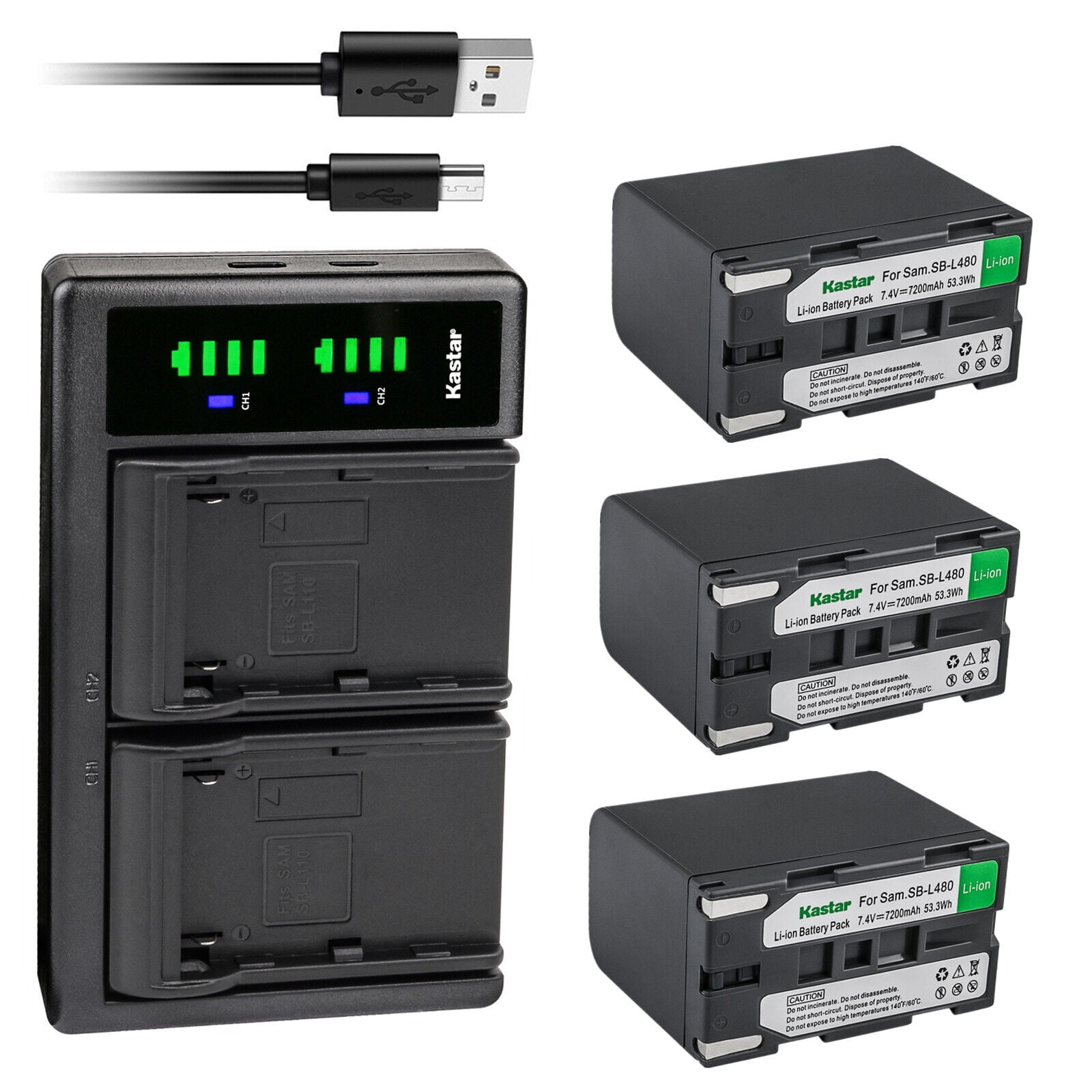 Kastar 3-Pack SB-L480 Battery and LTD2 USB Charger Compatible with ...