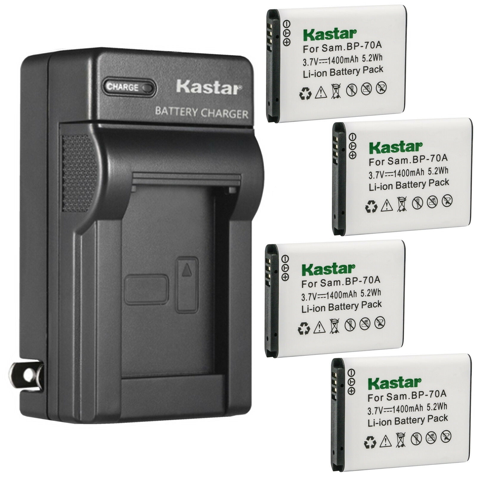 Kastar 4-Pack BP-70A Battery and AC Wall Charger Replacement for Samsung ES78, ES80, ES81, ES90 ...